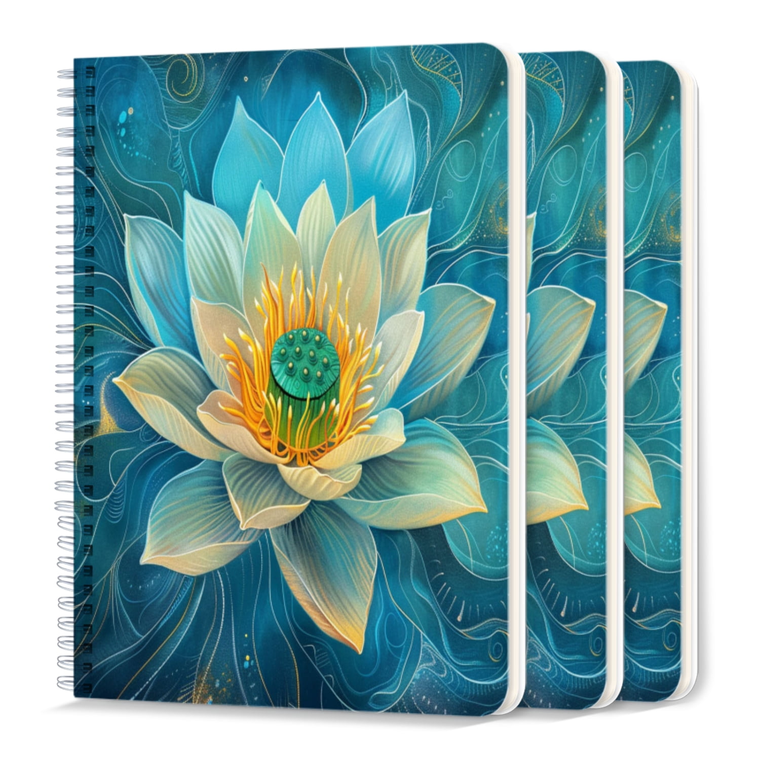 Spiral Notebook,College Ruled Journal,8.26" x 5.71" 50 Sheets/100 Pages,3 Pack - White Lotus ...