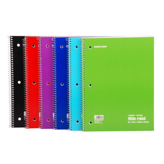 Mintra Office Spiral Notebook - Solid, 70 Sheets, 6 Pack, 3 Hole ...