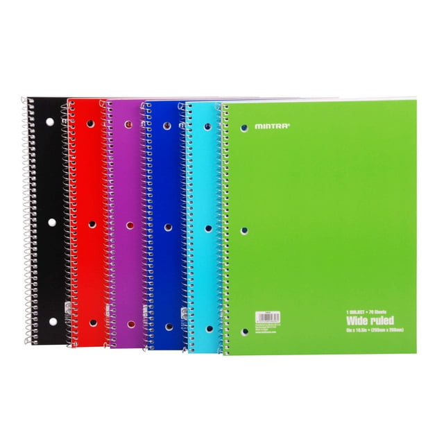 Mintra Office Spiral Notebook - Solid, 70 Sheets, 6 Pack, 3 Hole ...