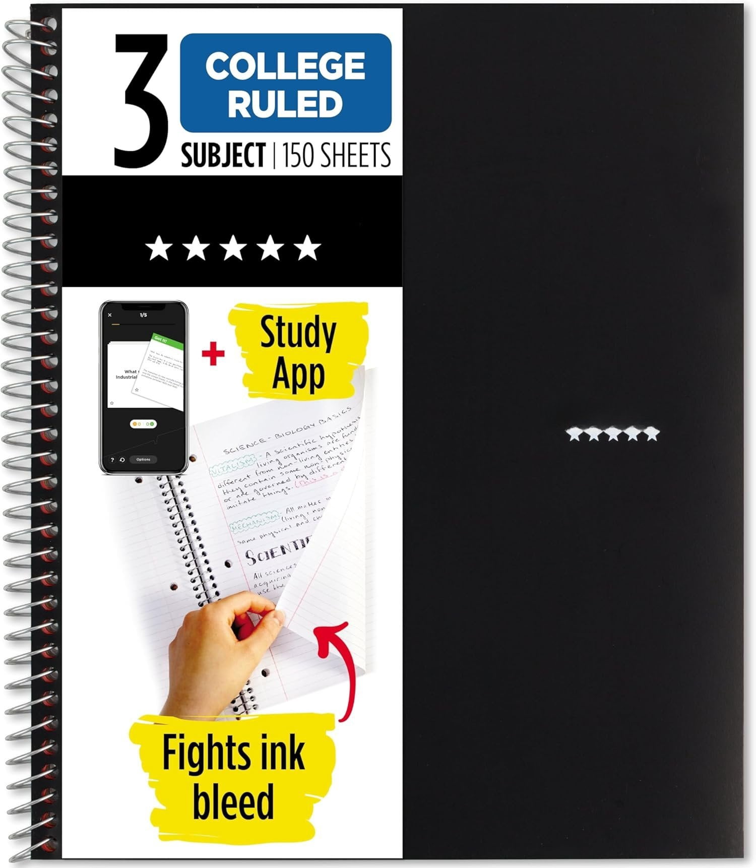 Spiral Notebook + Study App, 3 Subject, College Ruled Paper, Fights Ink ...