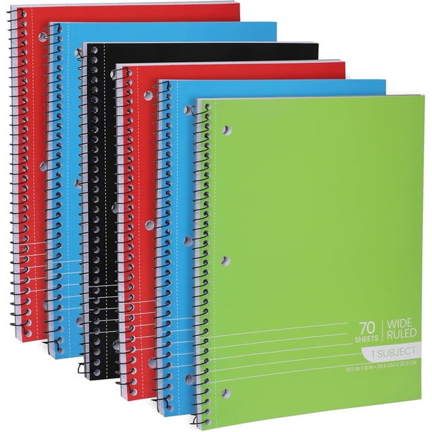 Spiral Notebooks, 1-Subject Notebook, Wide Ruled Notebooks - 70 Sheets ...