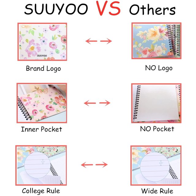 Spiral Notebooks 6 × 8 Inch, 4 Pack College Ruled Journals Cute ...