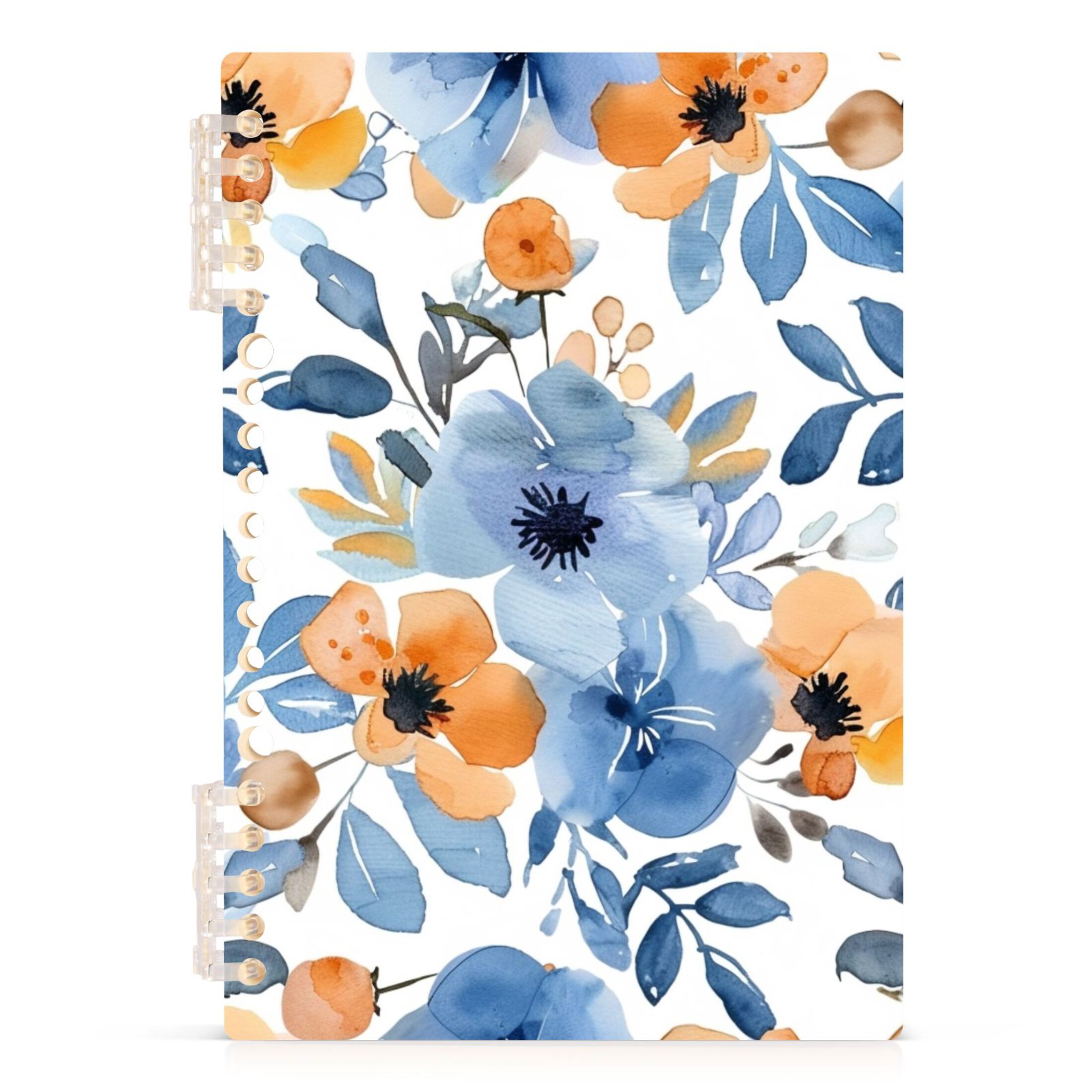Spiral Notebooks Blue and Orange Watercolor Floral 60 Sheets 120 Pages ...