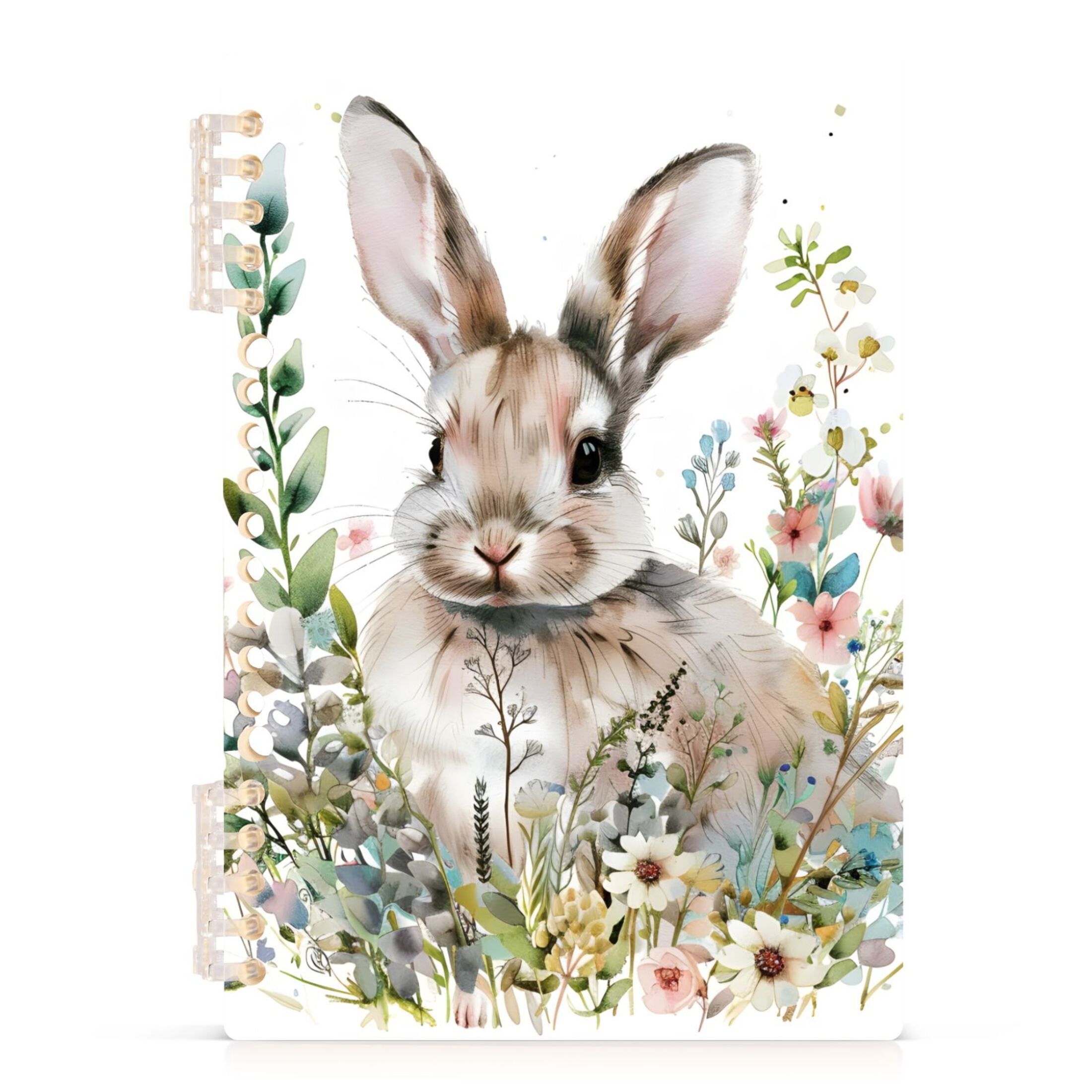 Spiral Notebooks Bunny in Floral Bouquet 60 Sheets 120 Pages A5 Journal ...