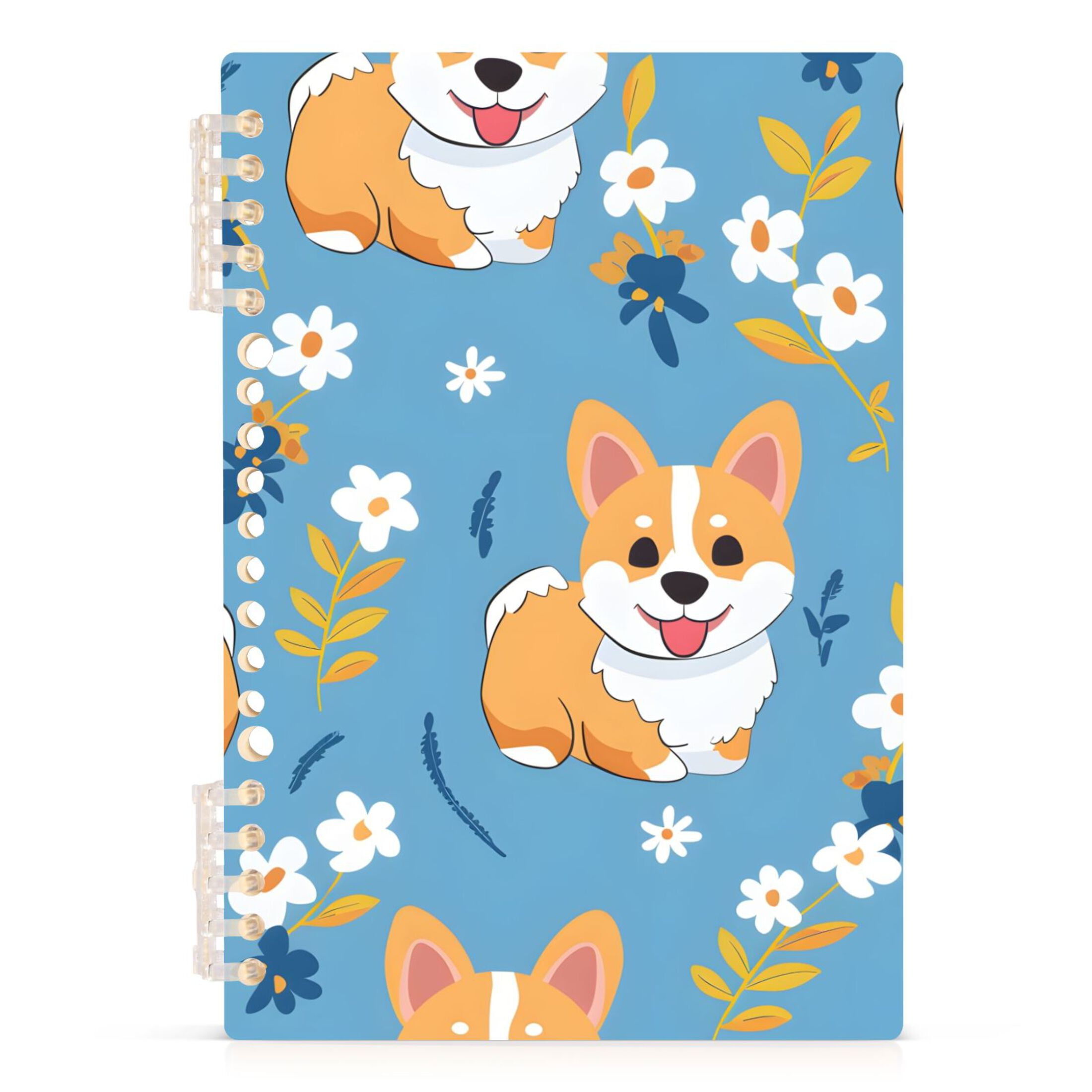Spiral Notebooks Cartoon Corgi Dog and Flower 60 Sheets 120 Pages A5 ...