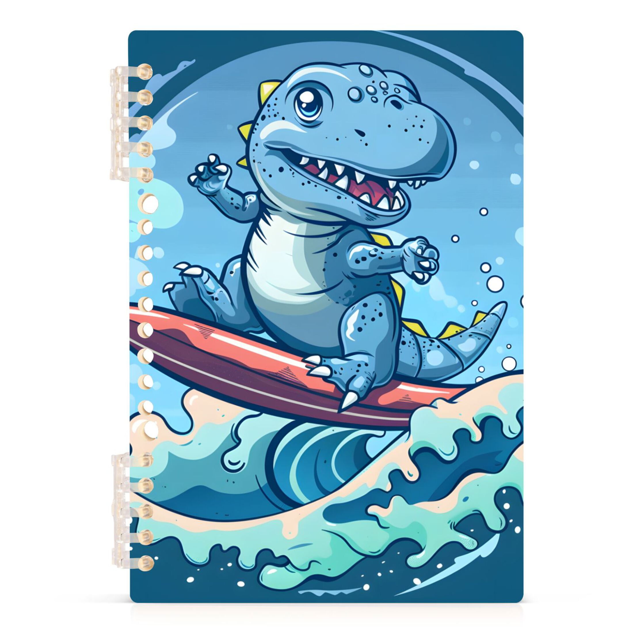 Spiral Notebooks Cartoon Dinosaur Surfing on Sea 60 Sheets 120 Pages A5 ...