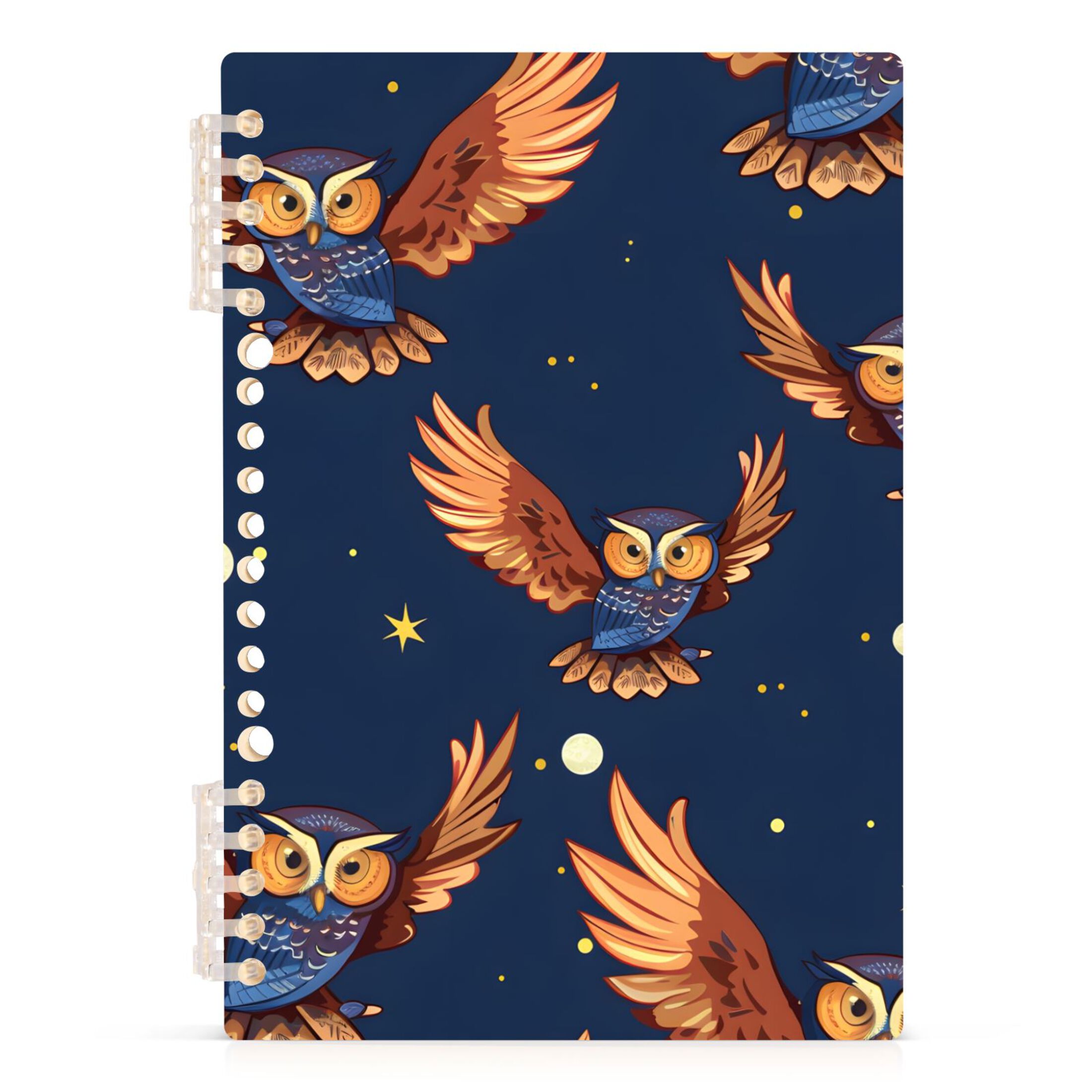 Spiral Notebooks Cartoon Owl Flying in Night 60 Sheets 120 Pages A5 ...