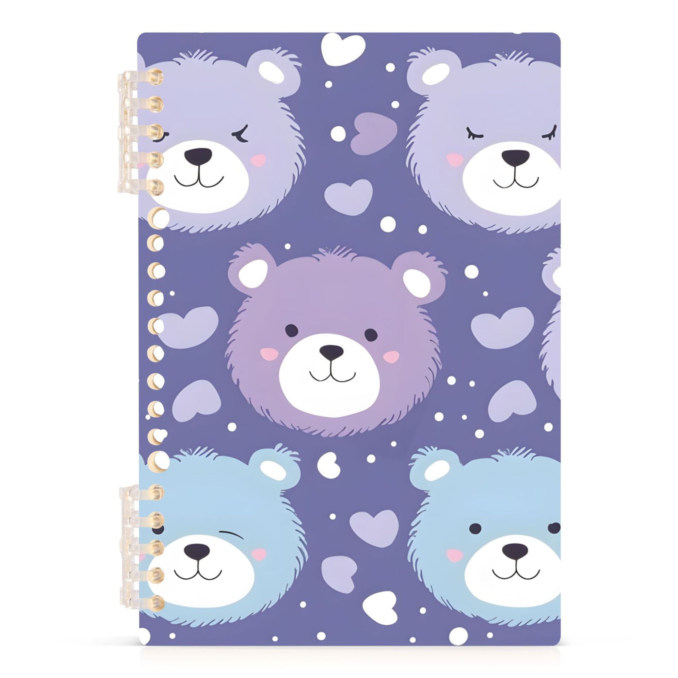 Spiral Notebooks Cute Bear Face and Heart 60 Sheets 120 Pages A5 ...