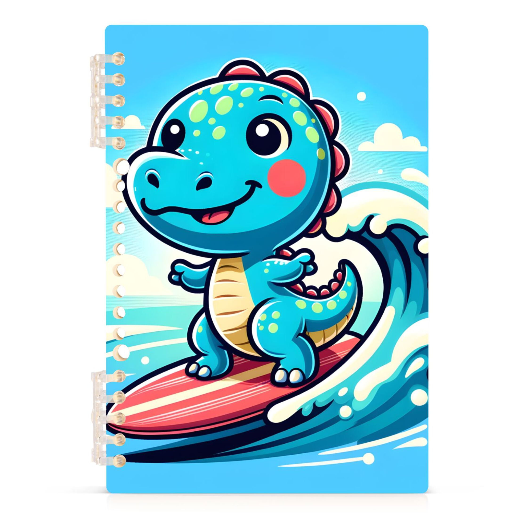 Spiral Notebooks Cute Cartoon Surfing Dinosaur 60 Sheets 120 Pages A5 ...