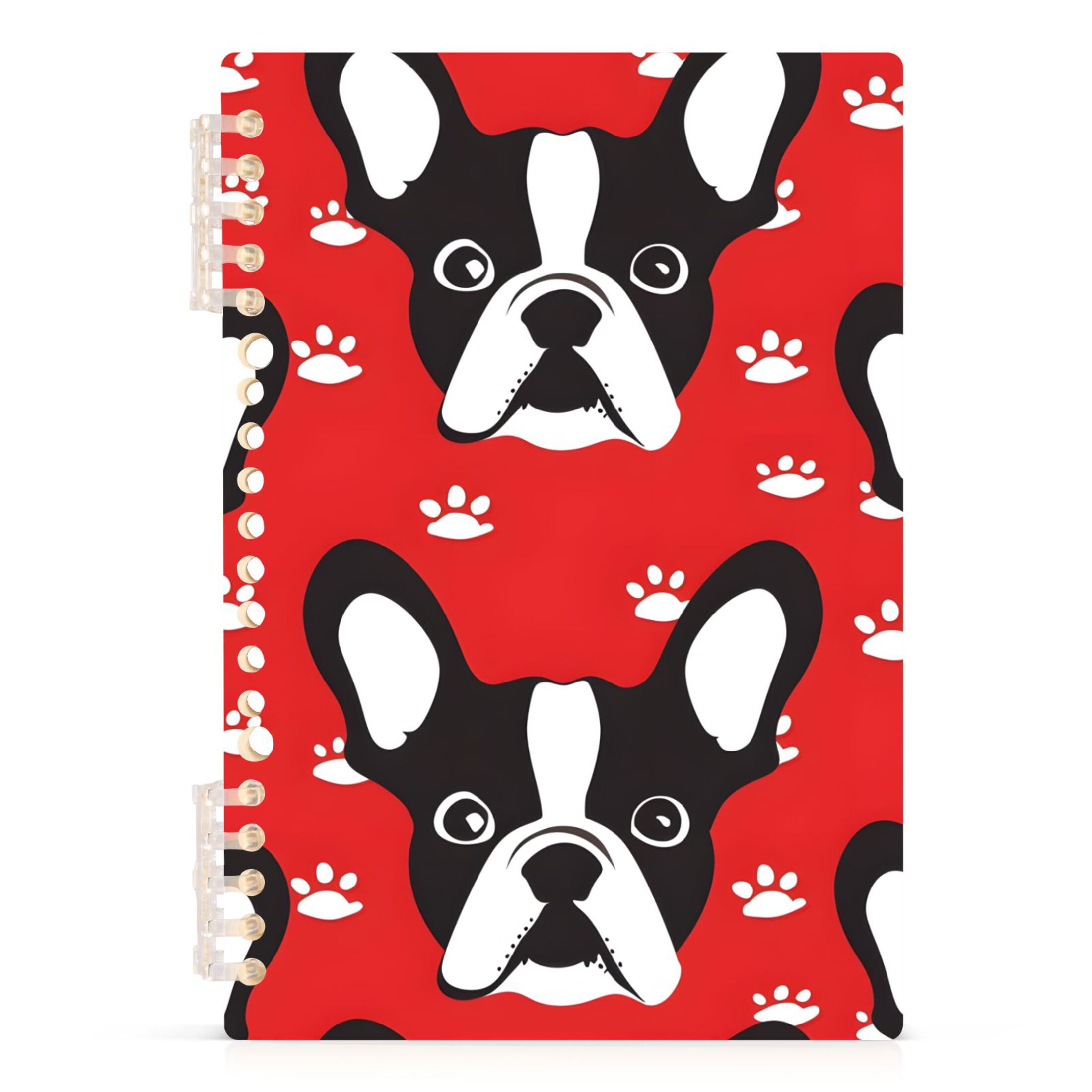 Spiral Notebooks Cute French Bulldogs and Pawprint 60 Sheets 120 Pages ...