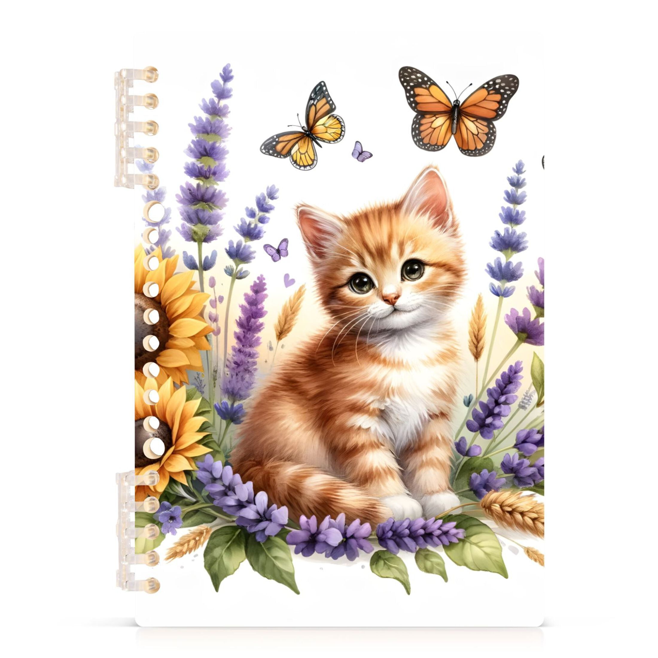 Spiral Notebooks Cute Ginger Cat and Lavender Flowers 60 Sheets 120 ...