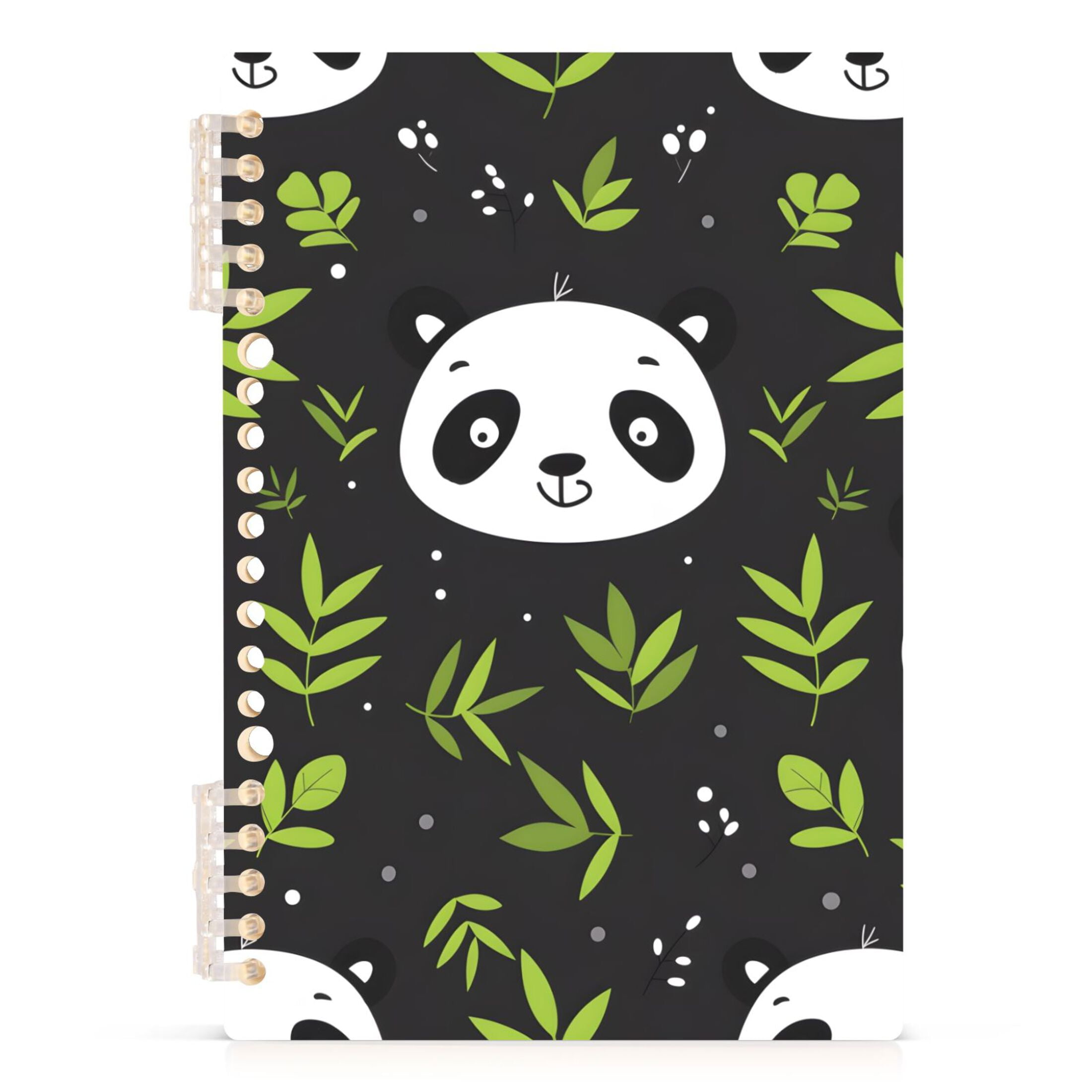 Spiral Notebooks Cute Panda Face and Leaf 60 Sheets 120 Pages A5 ...