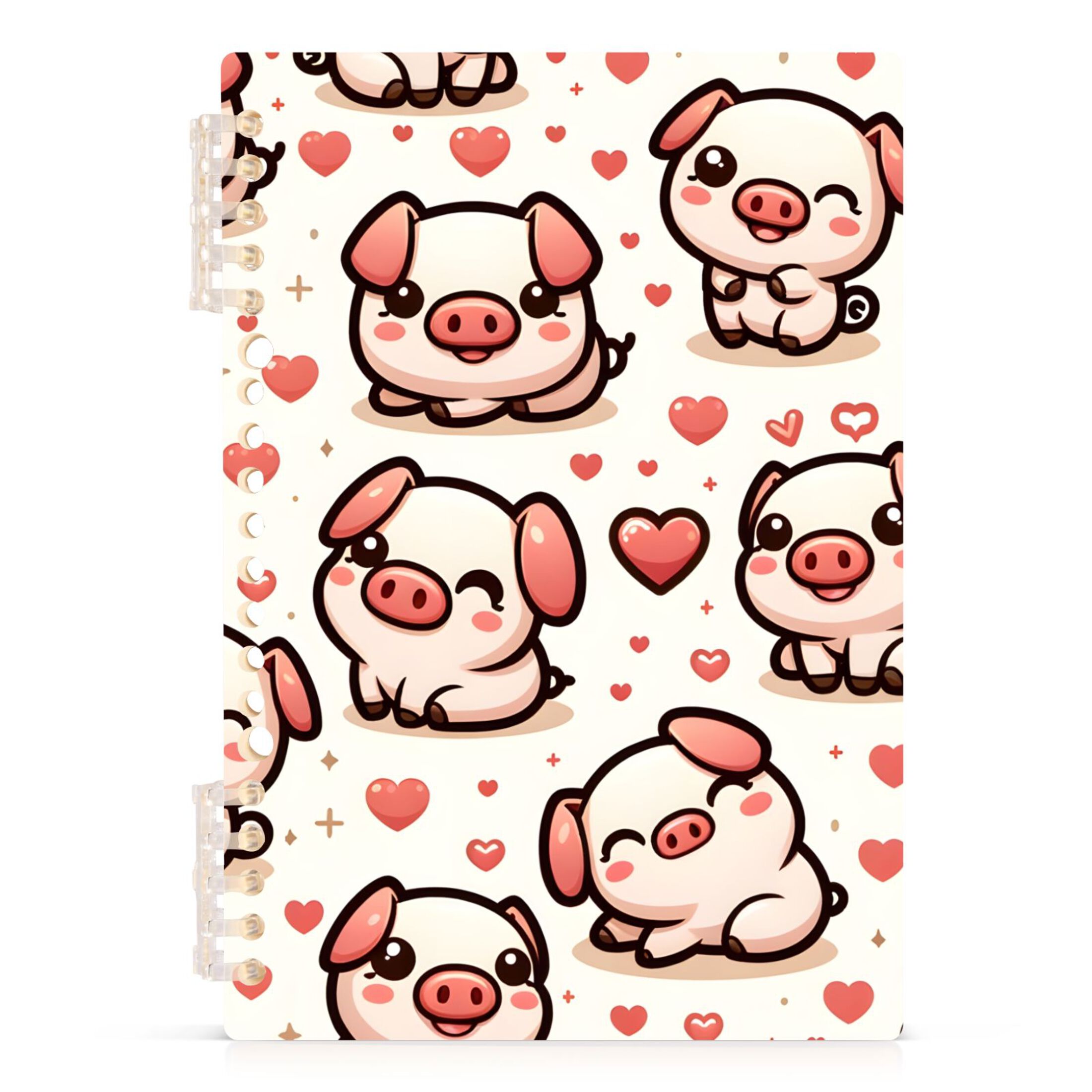 Spiral Notebooks Cute Pig with Hearts 60 Sheets 120 Pages A5 Journal ...