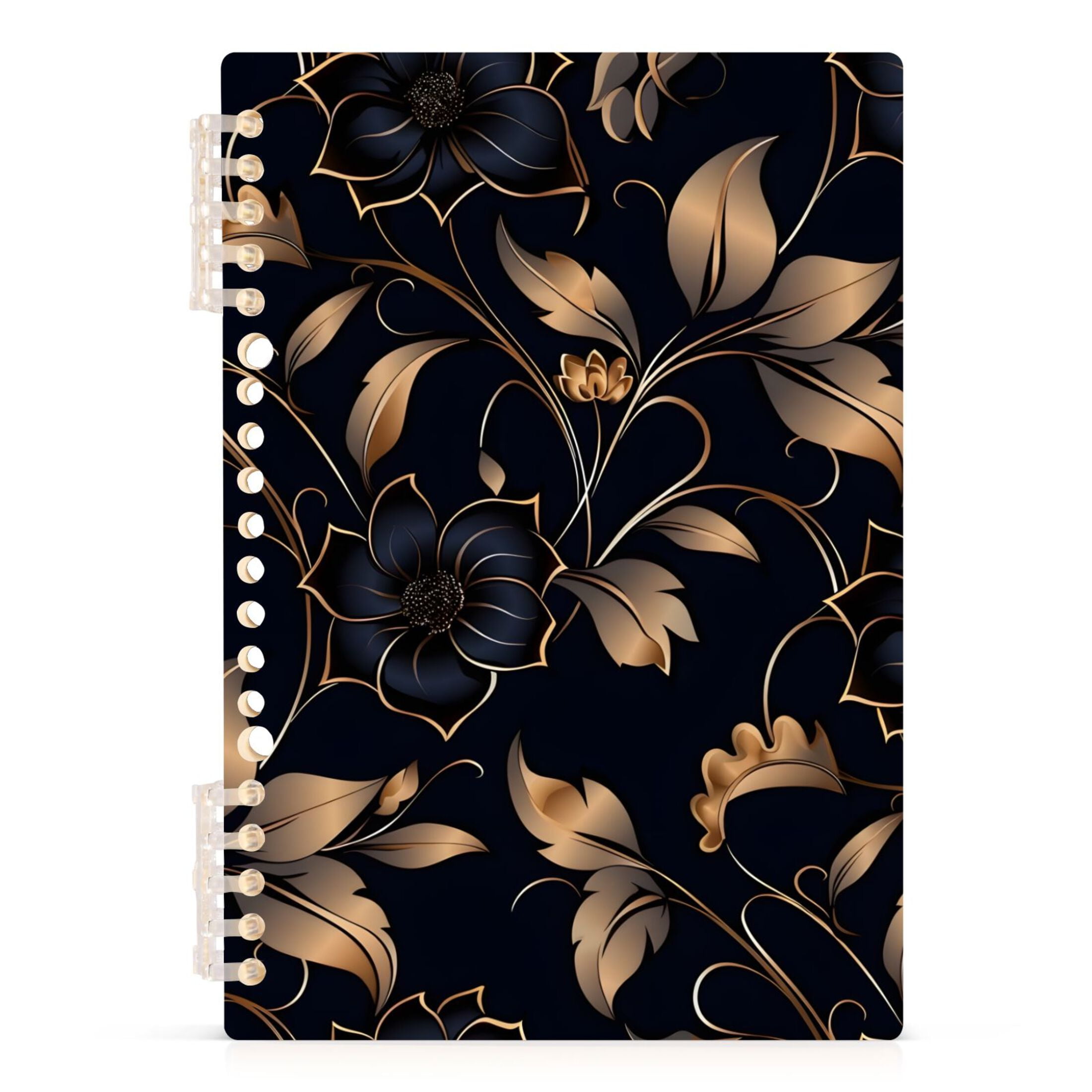 Spiral Notebooks Gold Leaves and Elegant Flower 60 Sheets 120 Pages A5 ...