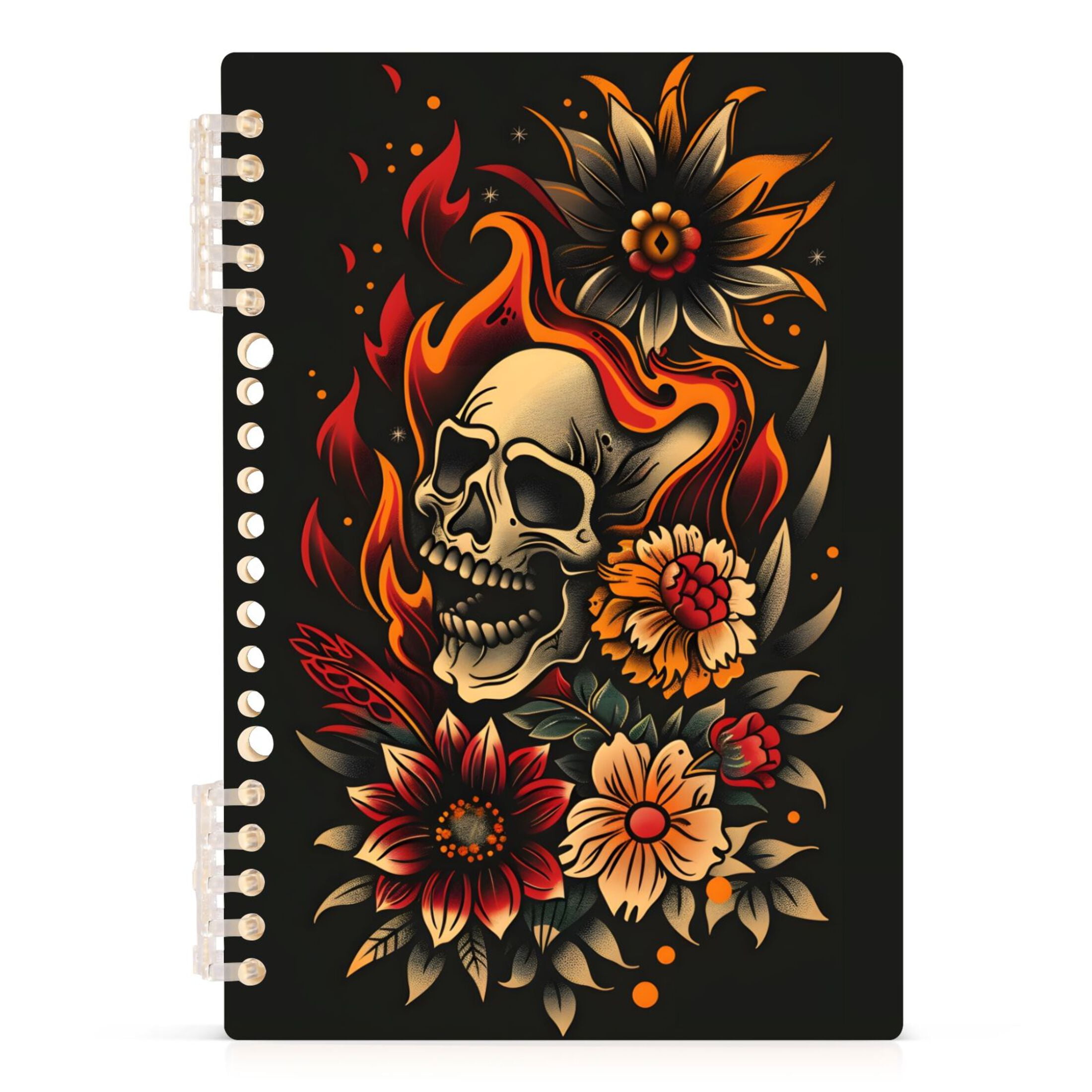 Spiral Notebooks Skull Head Fire Flower 60 Sheets 120 Pages A5 Journal ...