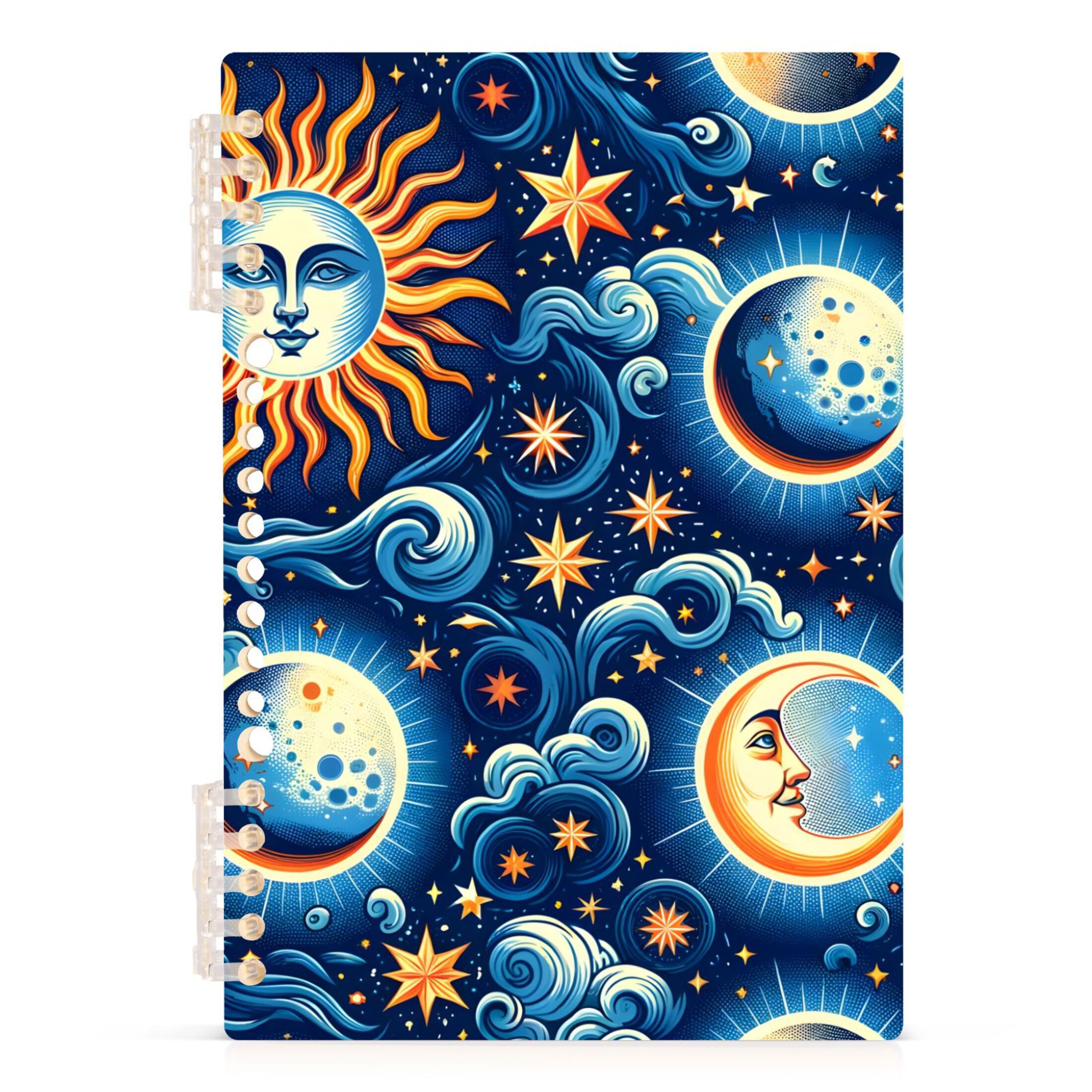 Spiral Notebooks Sun Moon Face and Swirling Clouds 60 Sheets 120 Pages ...