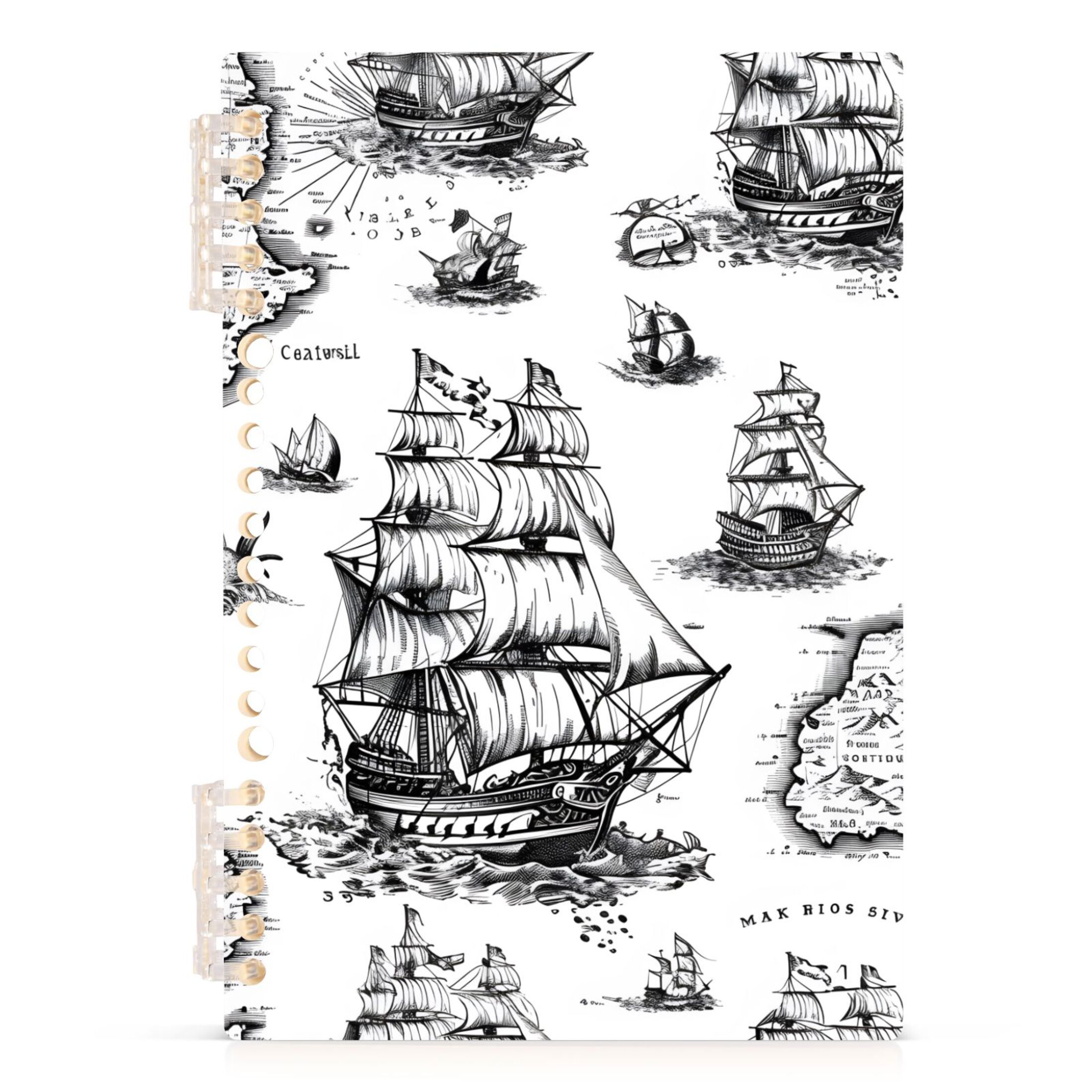 Spiral Notebooks Vintage Sailboats on Map 60 Sheets 120 Pages A5 ...