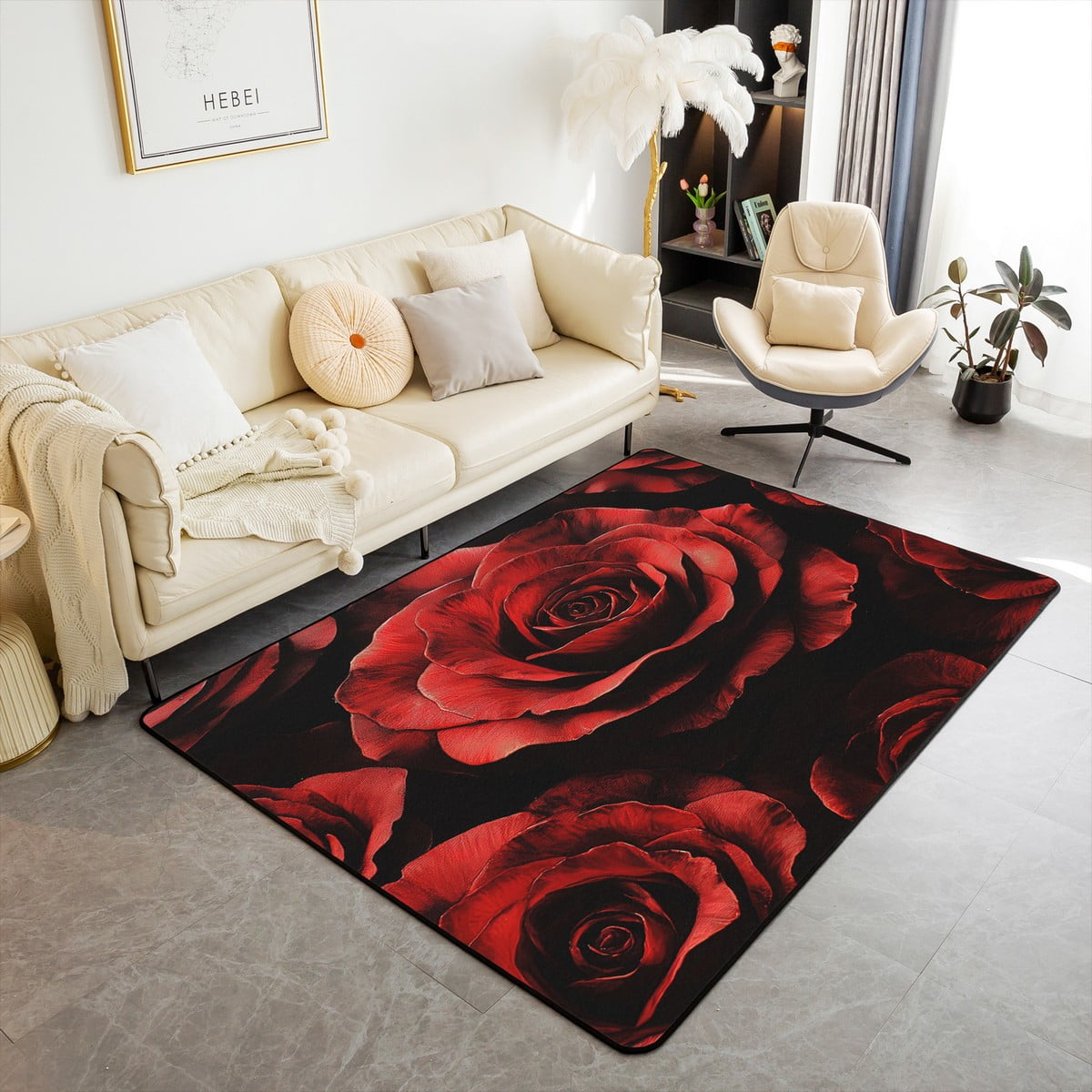 Spiral Roses Decorative Washable Rug 3x5,Red Black Romantic Floral Area ...