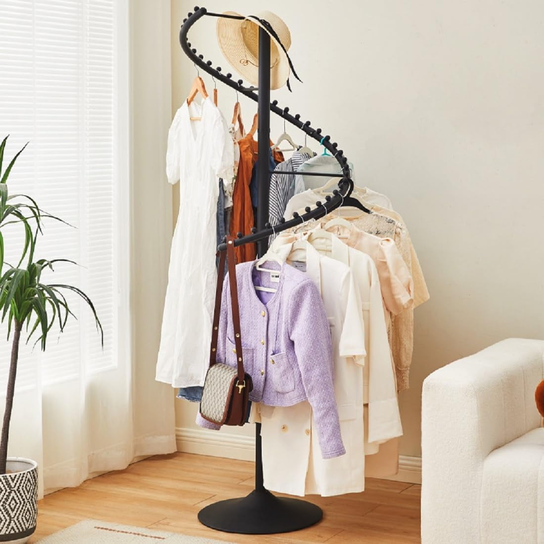 Spiral Rotating Clothing Rack, Freestanding Garment Rack Metal Coat ...