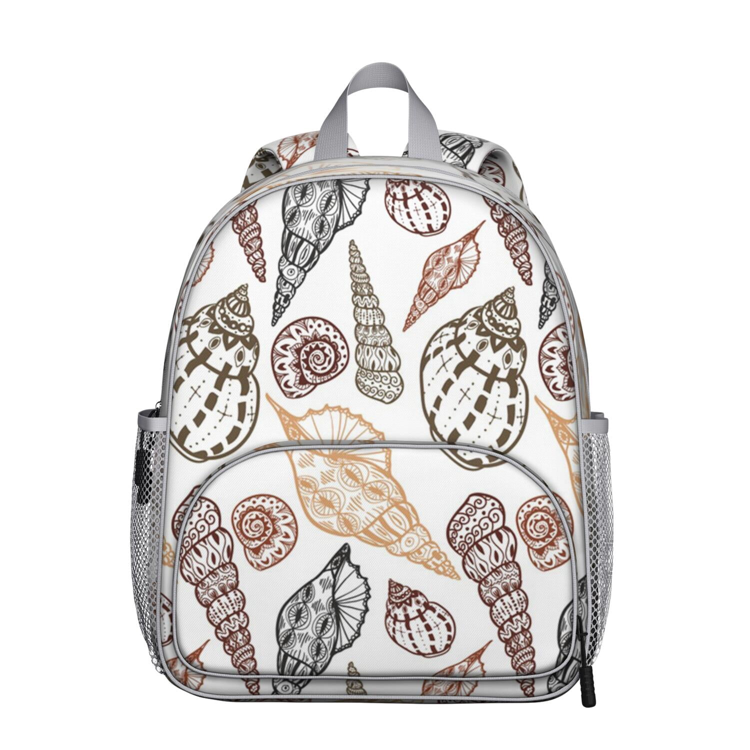 Spiral Seashell and Starfish Print Small Backpack, Lightweight Tropical ...