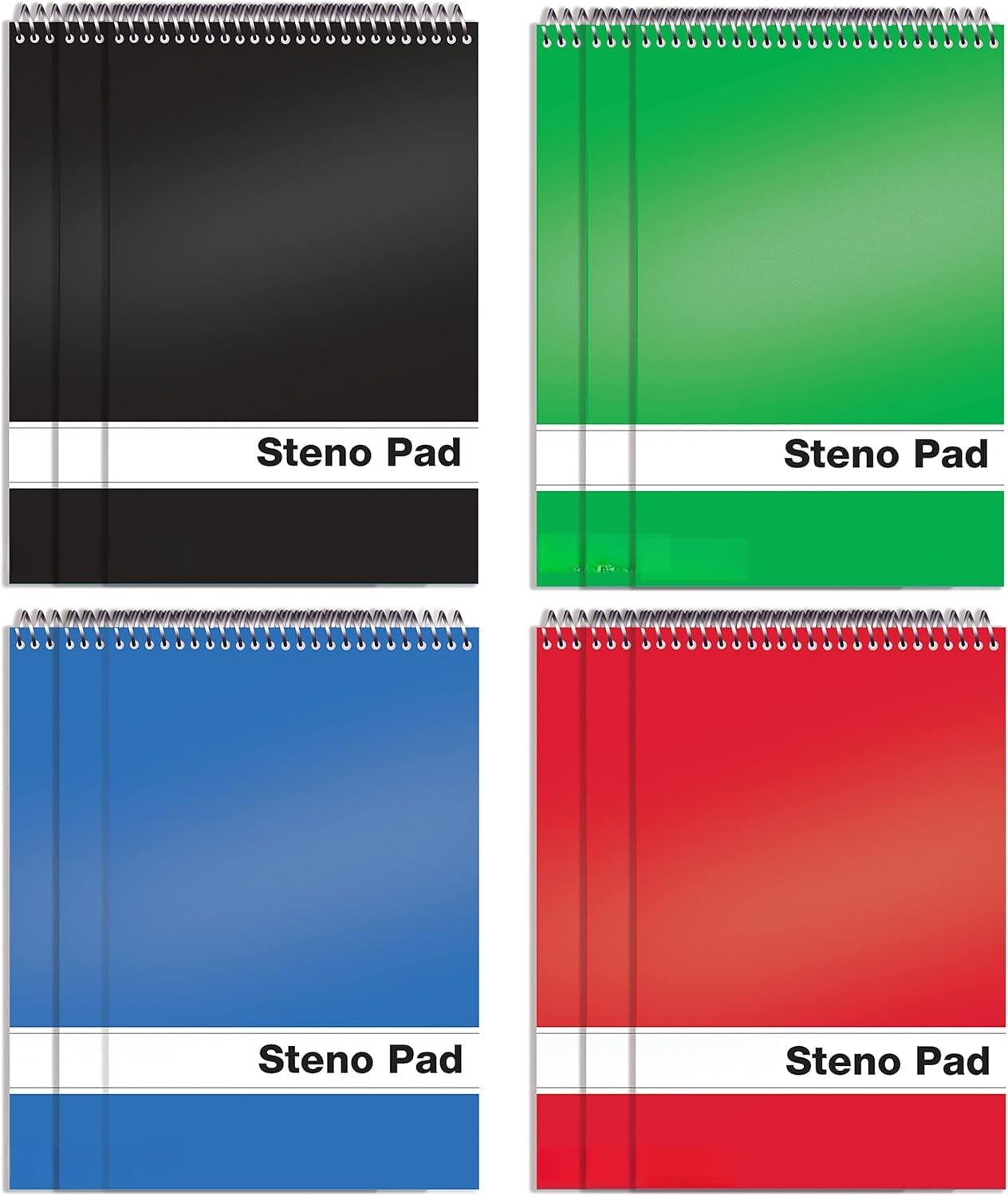 Spiral Steno Pads, White Paper, Gregg Rule, Assorted Solid Colors (Red ...