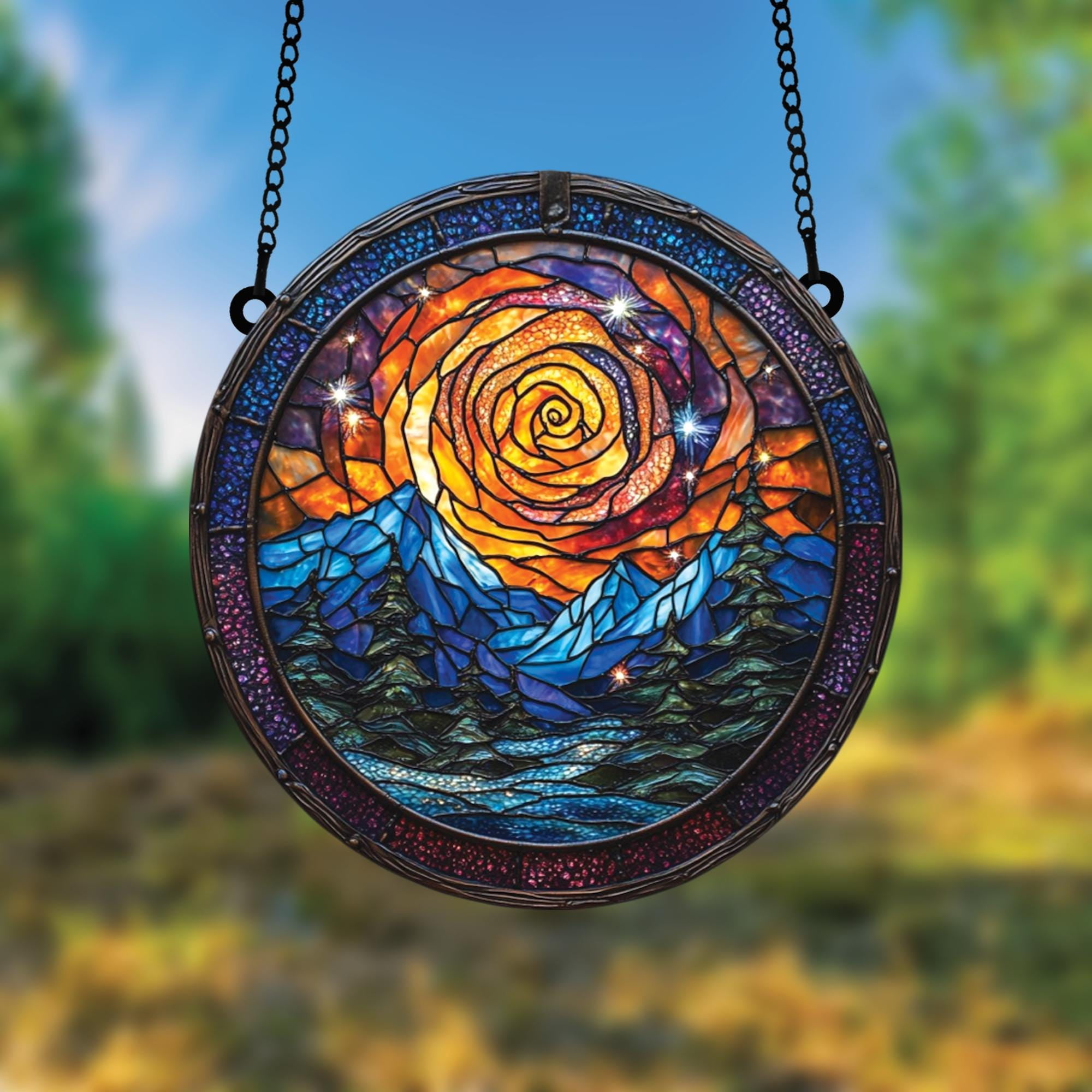 Spiral Sun ACRYLIC Suncatcher - Faux Stained Glass Window Hanging with ...