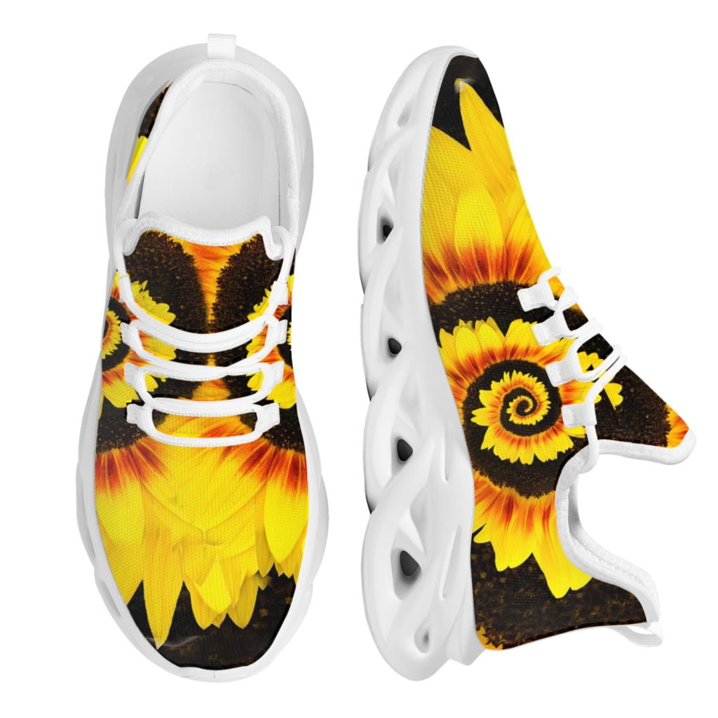 Spiral Sunflower Design Pattern Sneakers Women Lace-Up Shoes Spring ...