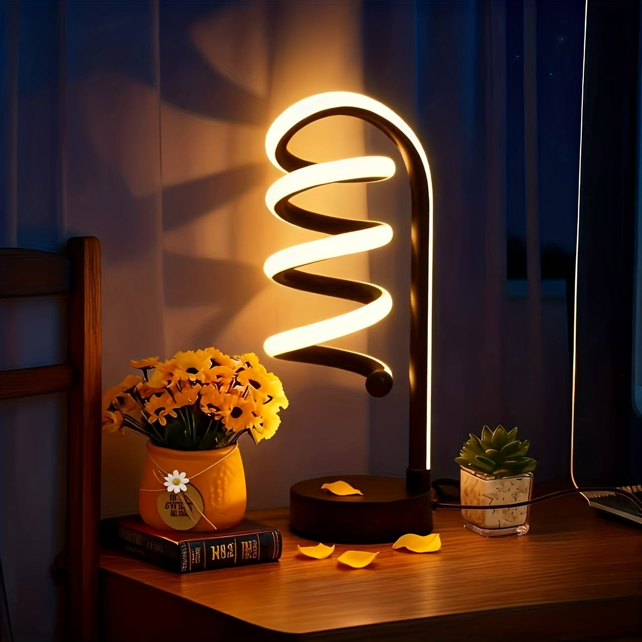 Spiral Table Lamp with 3 Color LED and Adjustable Arm, USB-C Touch ...