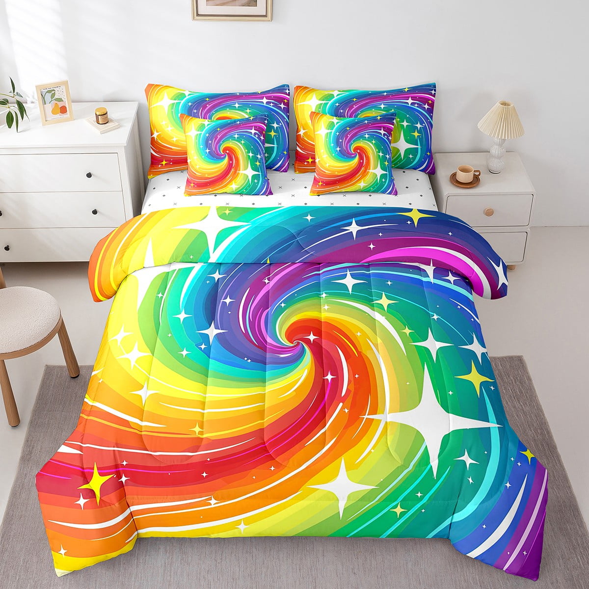 Spiral Tie Dye Bed in a Bag King Size Comforter Set 7 Pieces,Gradient ...