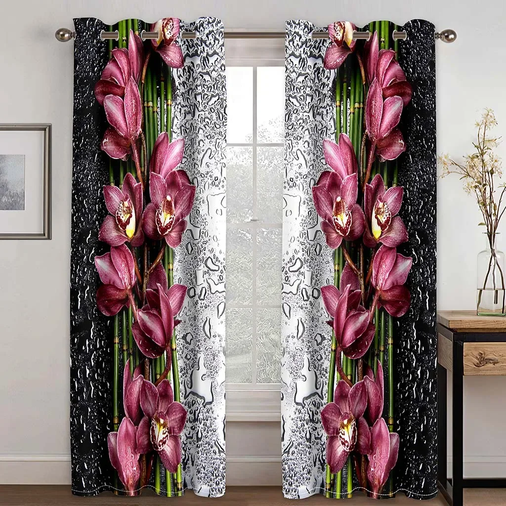 Spiral n Modern Luxury Light Filtering Drapes Flower Theme Decorative 2 ...
