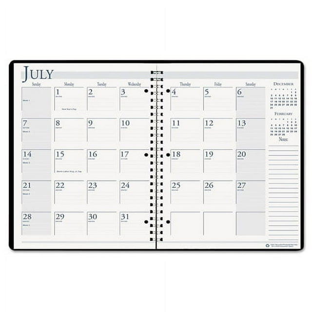 "Spiralbound Academic Monthly Planner, 11 x 8.5, Black Cover, 14-Month ...