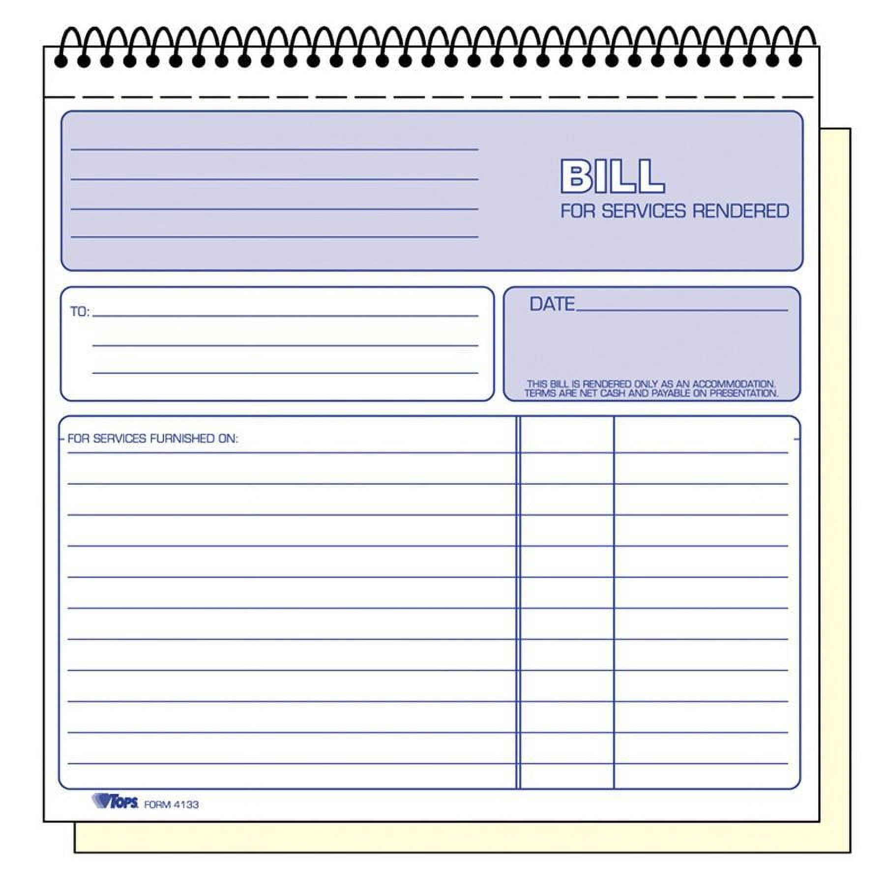 Spiralbound Service Invoices, Two-Part Carbonless, 8.5 X 7.75, 1/page ...