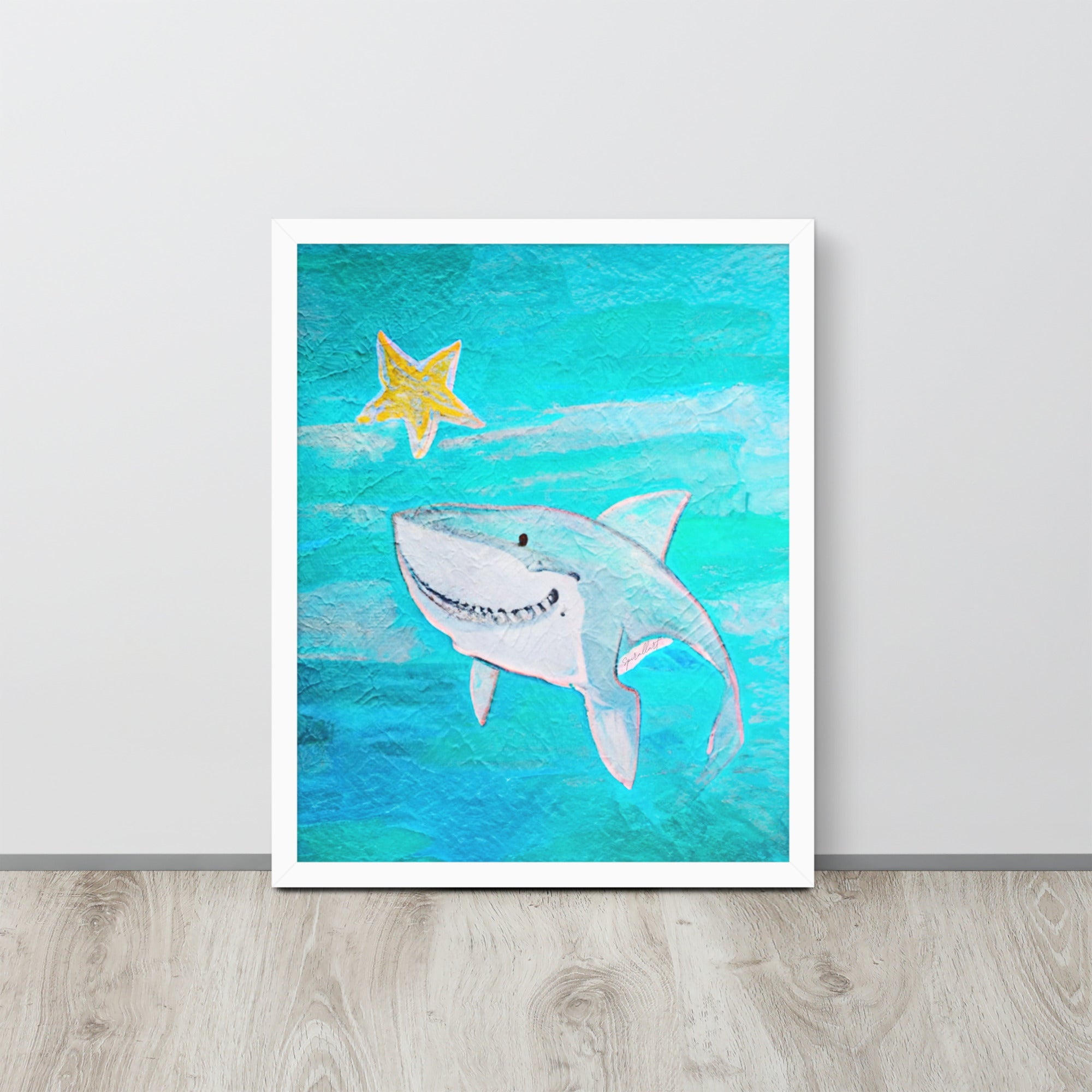 Spirallart Framed Baby Shark Nursery Wall Art Decor with 16x20 Painting ...