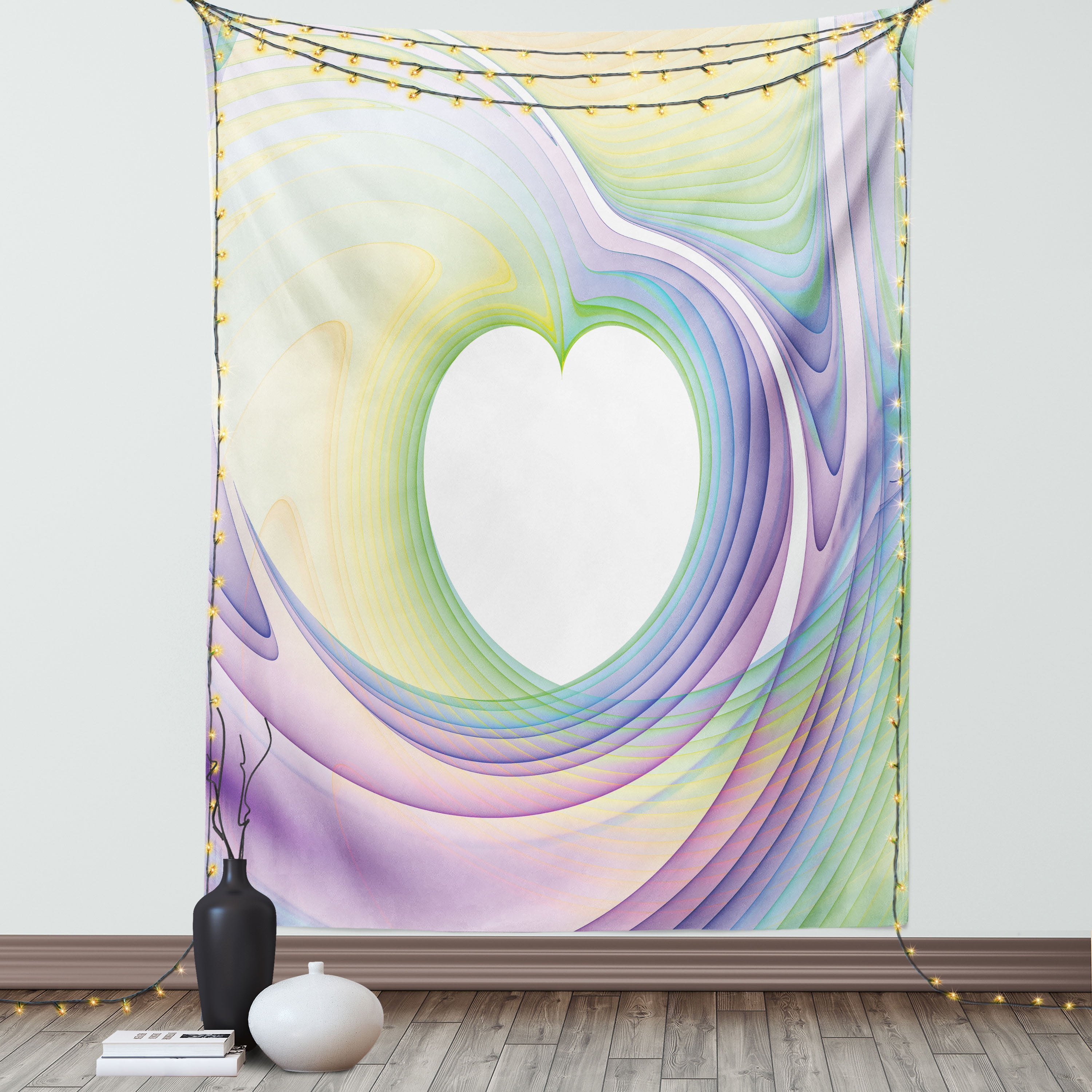 Spires Decor Tapestry, Abstract Fractal Heart Figure Caught in Whirl ...