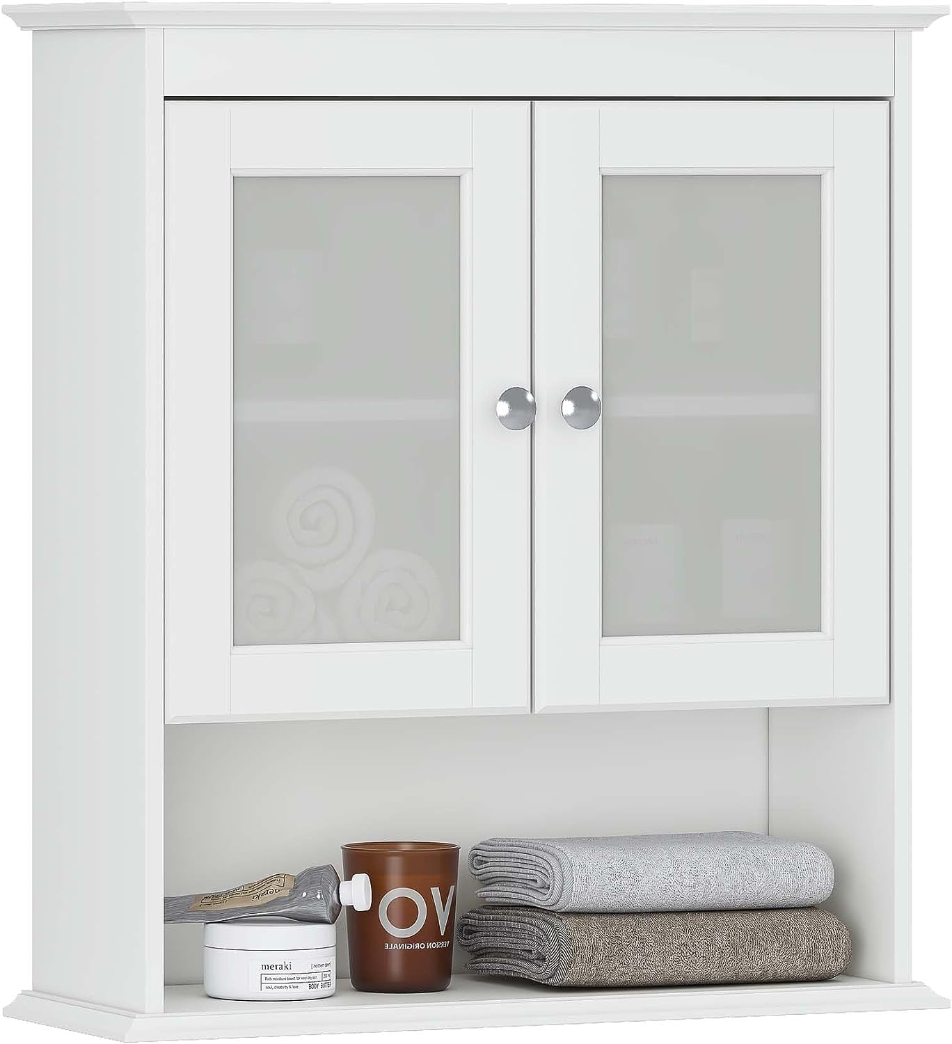 Spirich Wall Mounted Bathroom Cabinet, Bath Storage with Glass Doors ...
