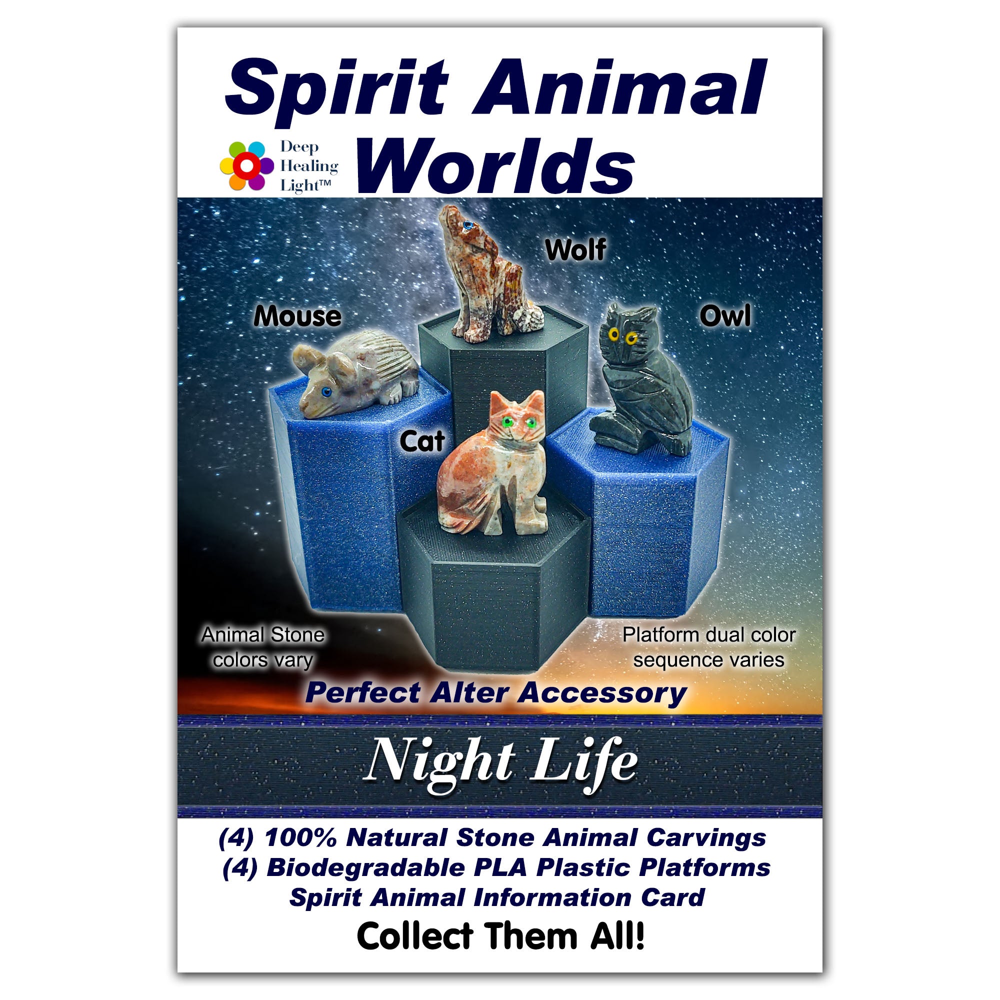 Spirit Animal Worlds - Night Life - Hand Carved Collection of Owl, Cat ...