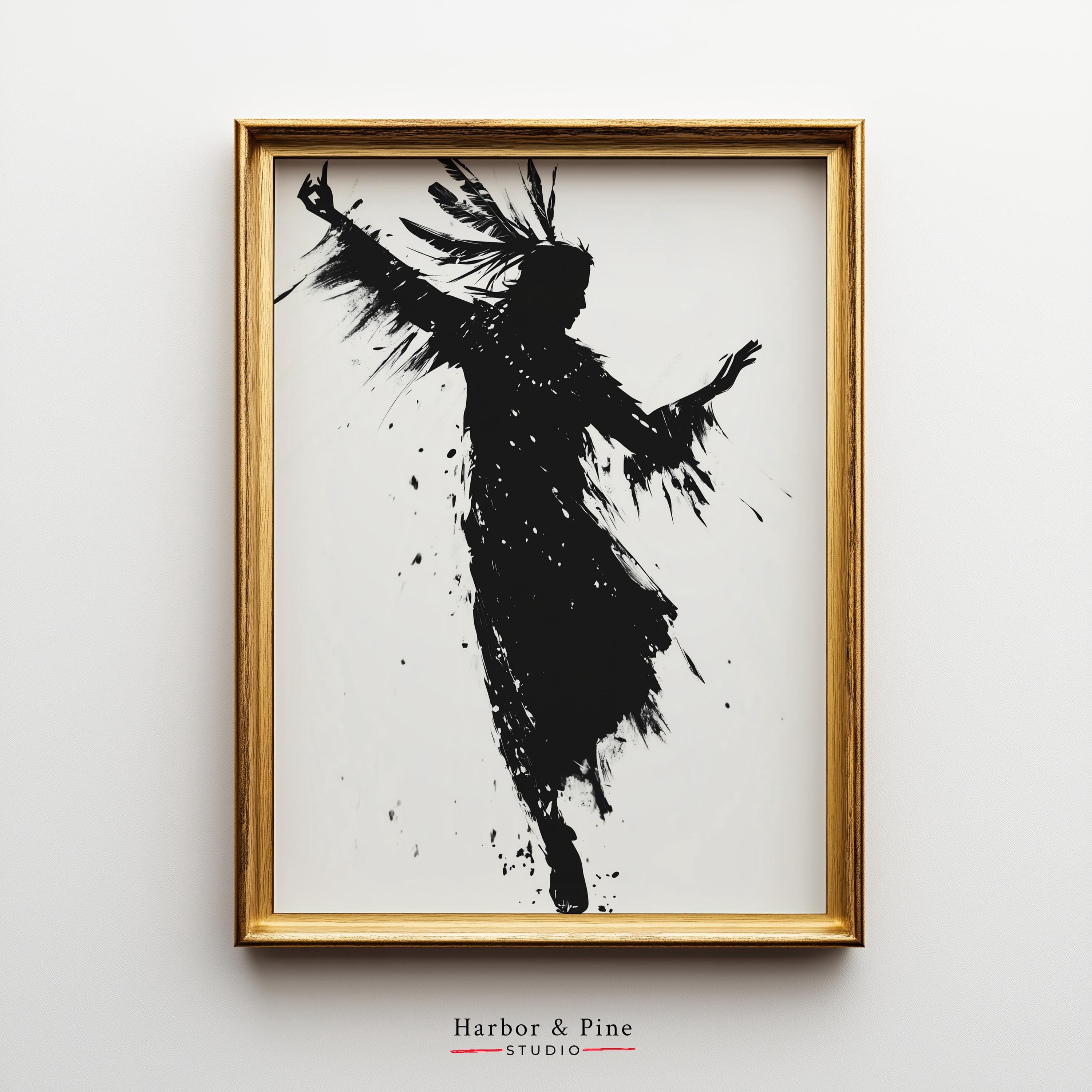 Spirit Dancer Silhouette Bold Black And White Indigenous Art ...