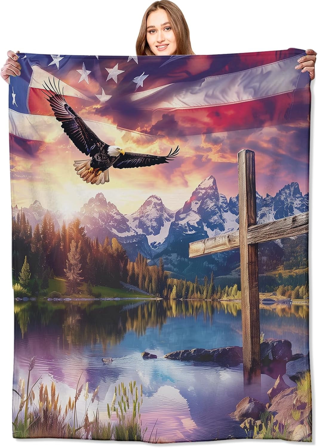 Spirit of Freedom Majestic Eagle Blanket,American Flag Cross Patriotic ...