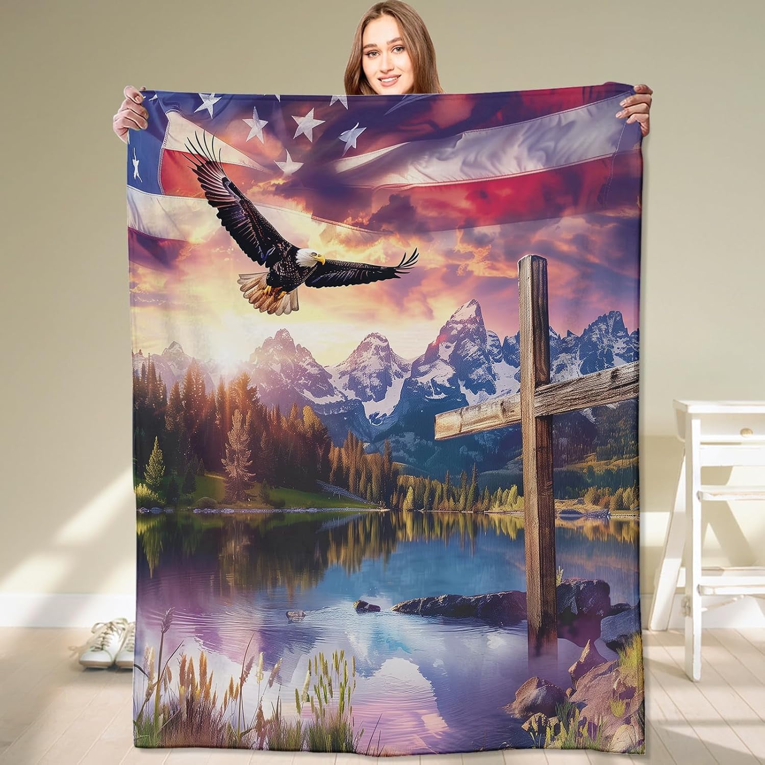 Spirit of Freedom Majestic Eagle Blanket,American Flag Cross Patriotic ...