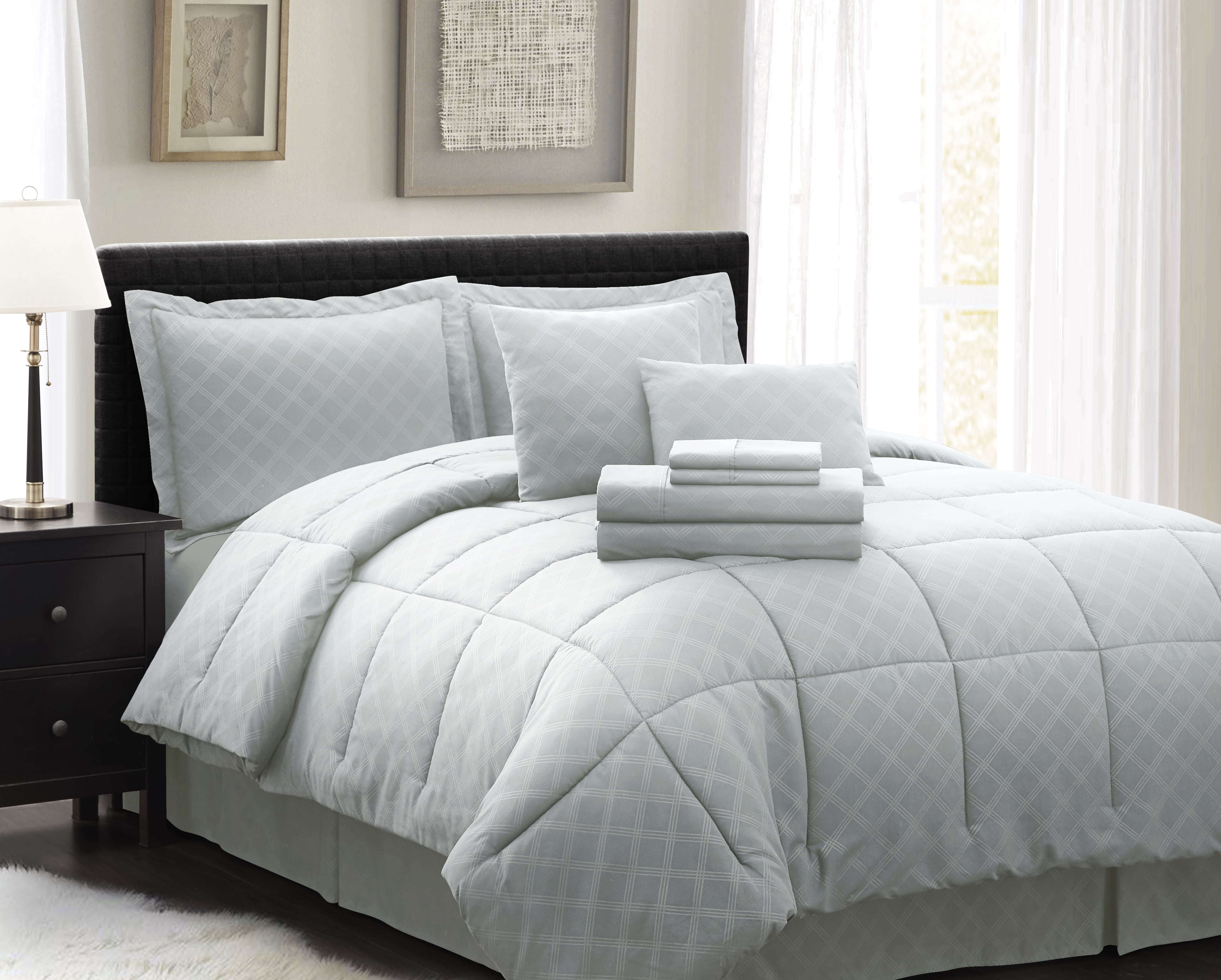 Spirit Linen Home - Twin Bed in a Bag Charcoal Gray Comforter Set ...