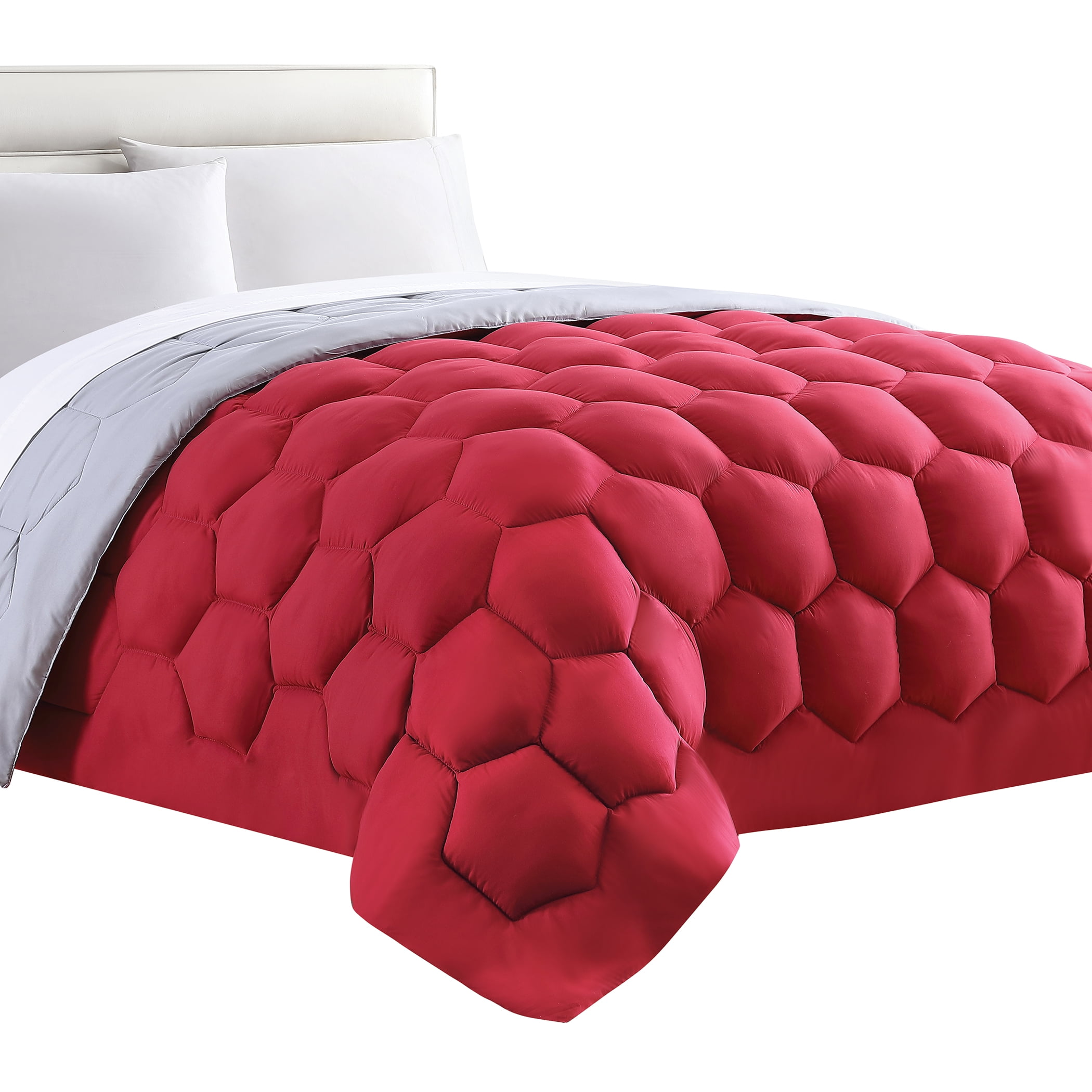 Spirit Linen Home - King Microfiber Honeycomb Cranberry/Gray Comforter ...