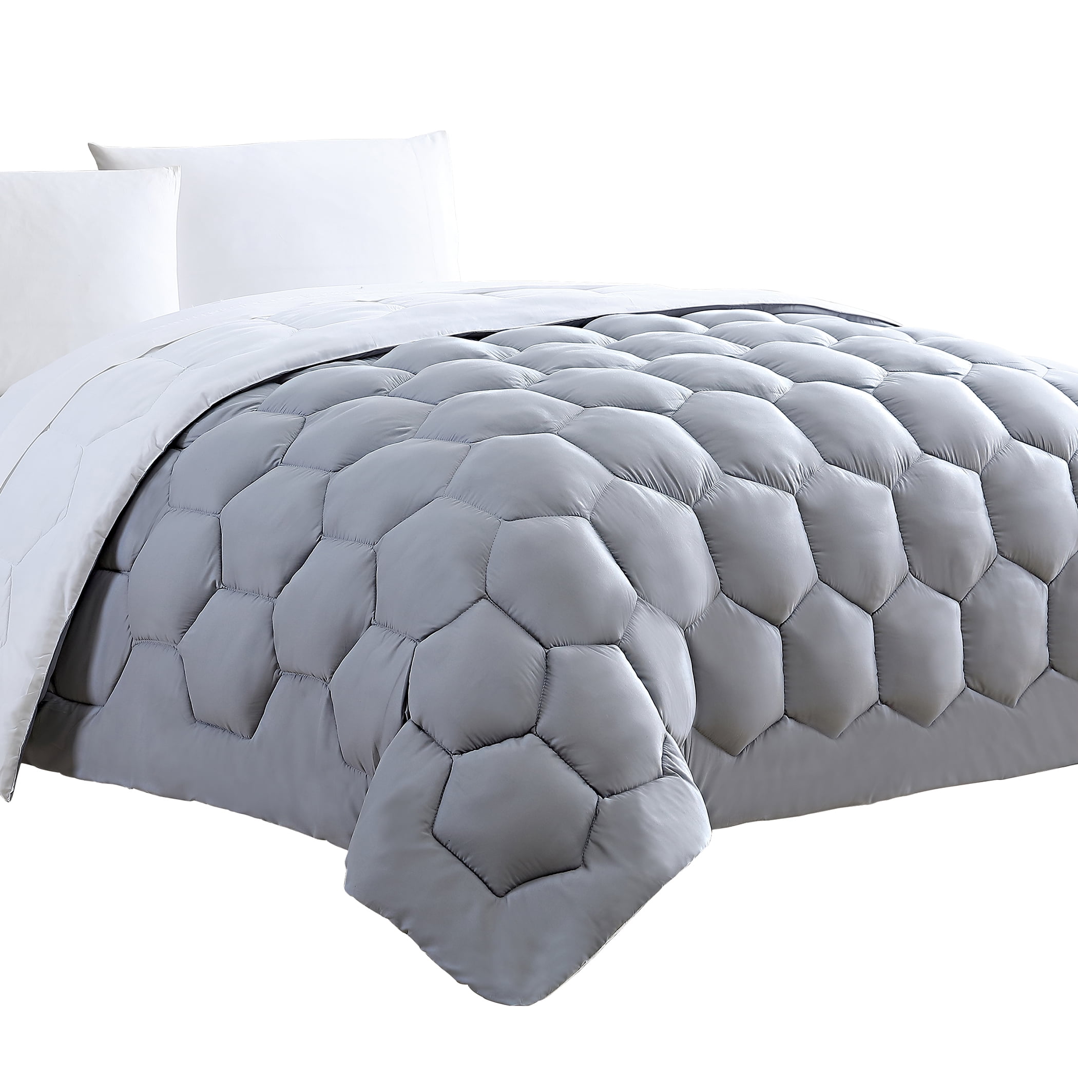Spirit Linen Home - King Microfiber Honeycomb Gray/White Comforter ...