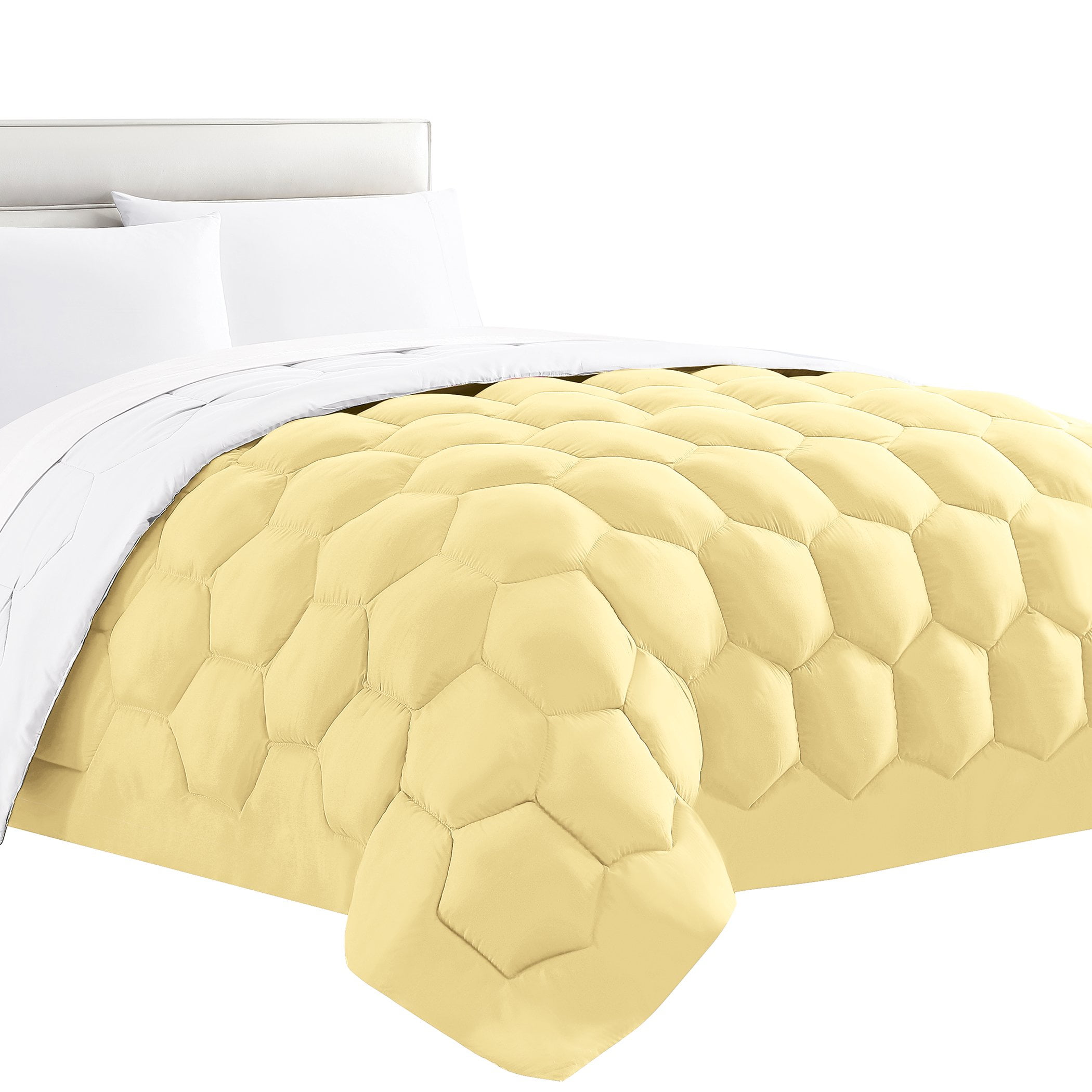 Spirit Linen Home - Twin Microfiber Honeycomb Yellow/White Comforter ...