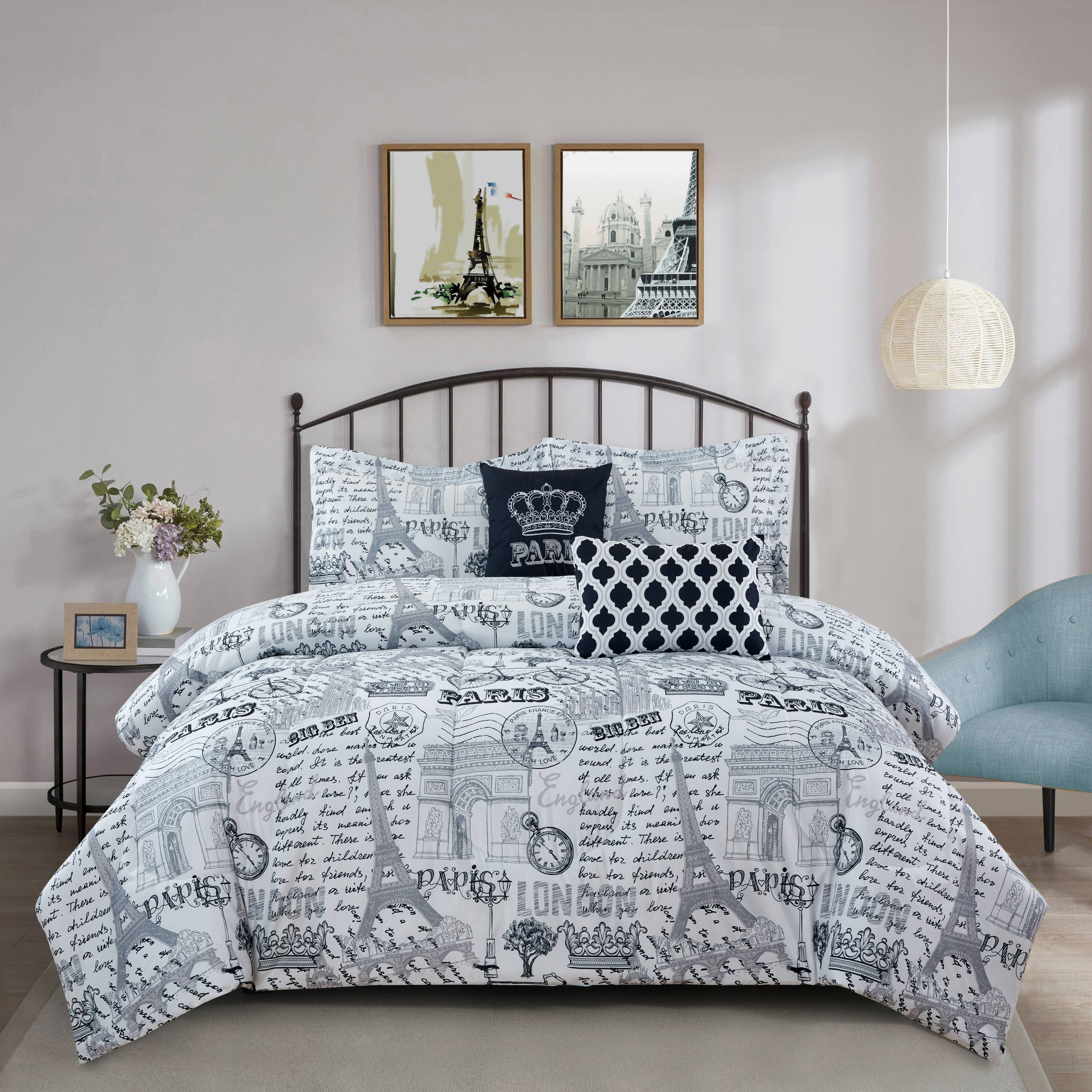 Spirit Linen Home Queen Size Bedding Set - Paris Printed Microfiber ...