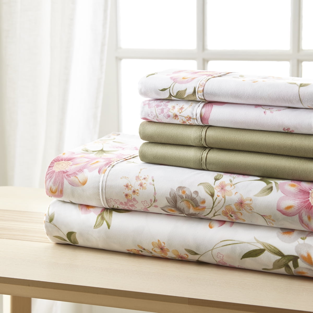 Spirit Linen Home - Full Microfiber Traditional Pink Green Floral Sheet ...