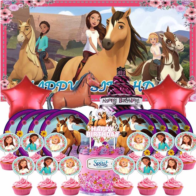 Spirit Riding Free Tableware Cake Toppers Balloons Backdrop Banner ...