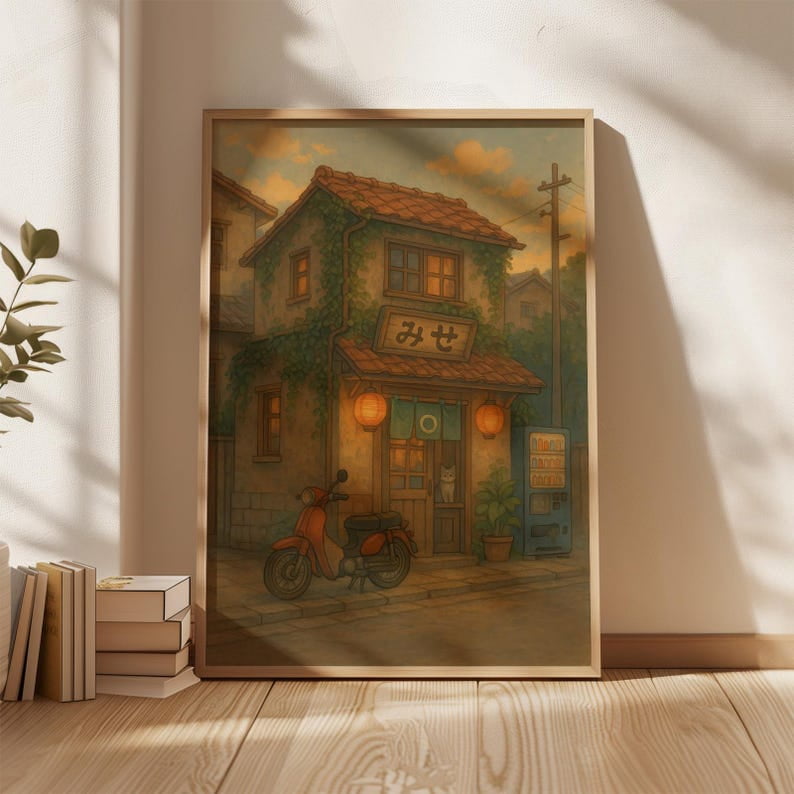Spirit Shop at Dusk Poster | Ghibli-Inspired Japanese Art | Cozy Anime ...