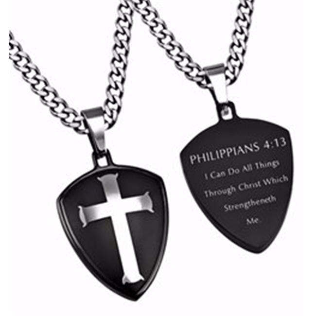 Spirit & Truth Jewelry 201818 Black R2 Shield Cross Mens Necklace with ...