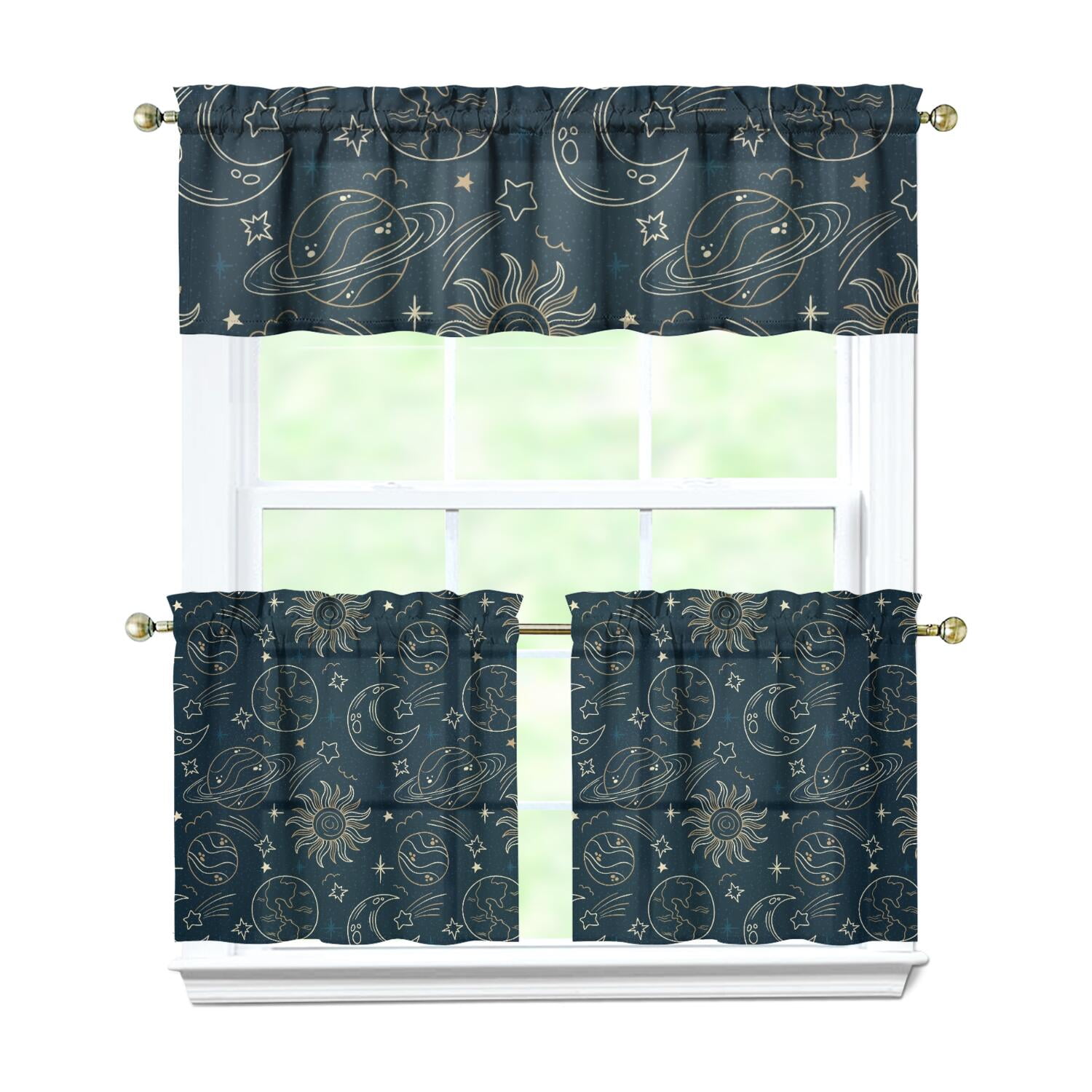 Spiritual Cosmic Kitchen Curtains Set of 3 - Gothic Celestial Starry ...