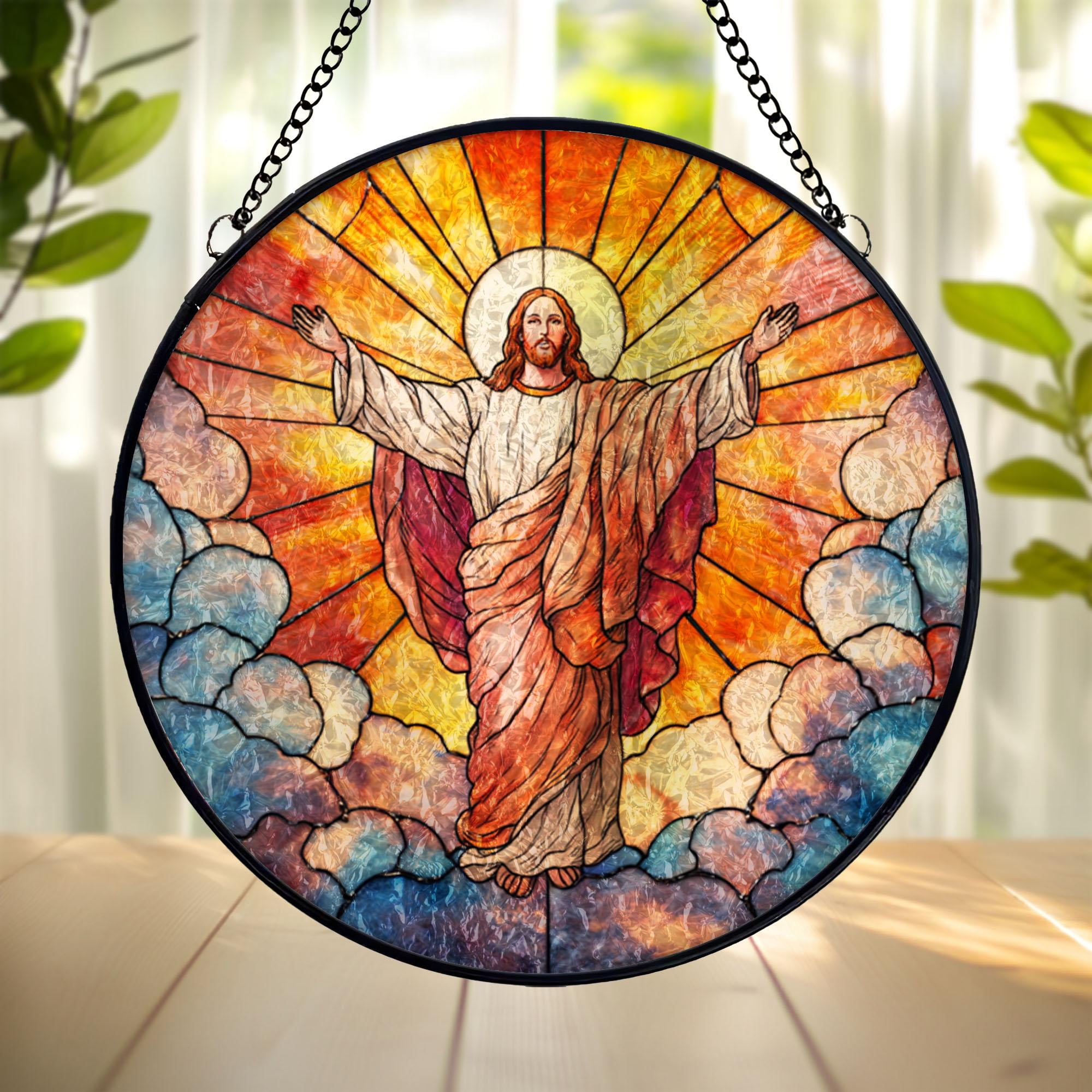 Spiritual Cross Suncatcher, Religious Inspired Stained Glass Style ...